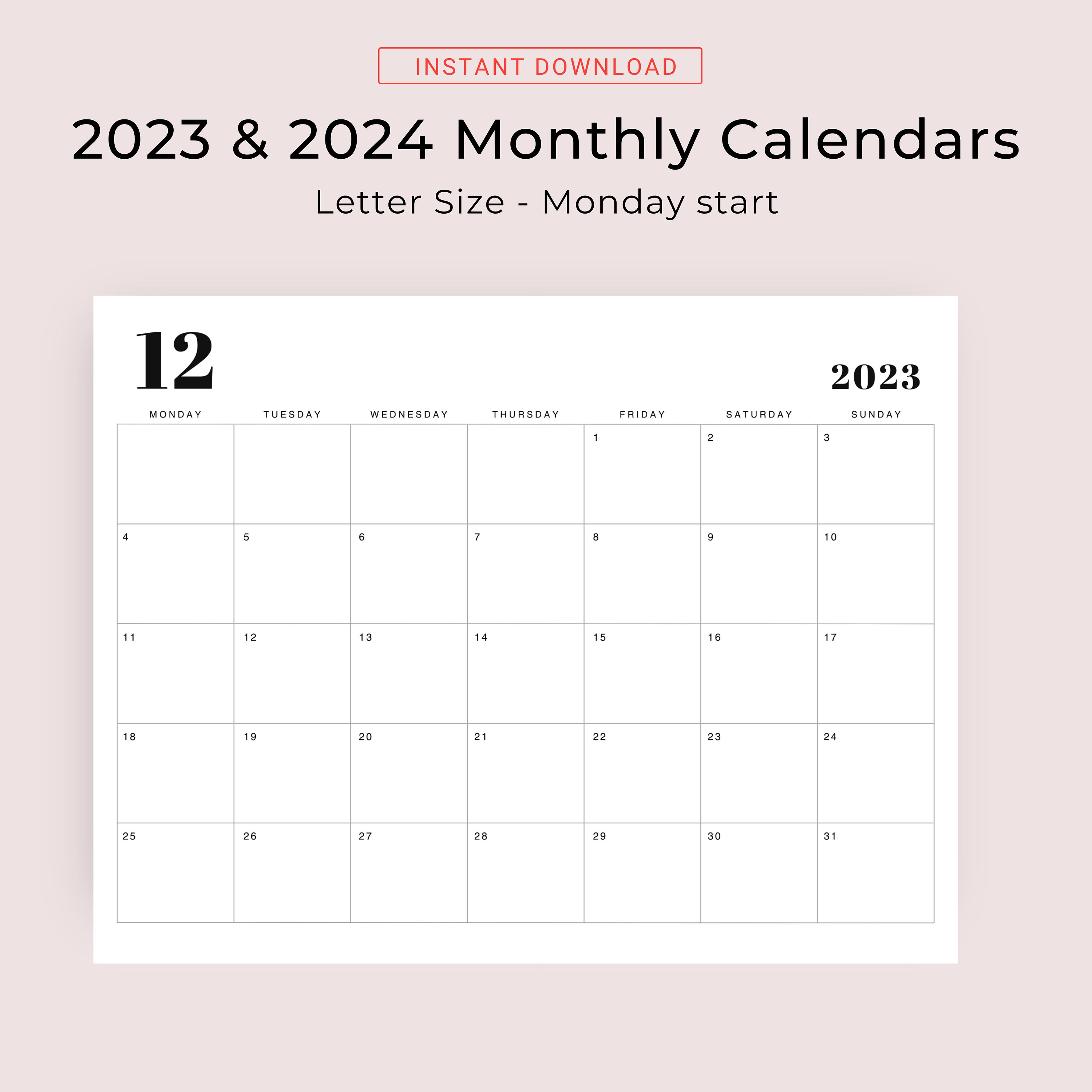 2023 & 2024 Calendar Printable 2023 2024 Monthly Planner Landscape ...