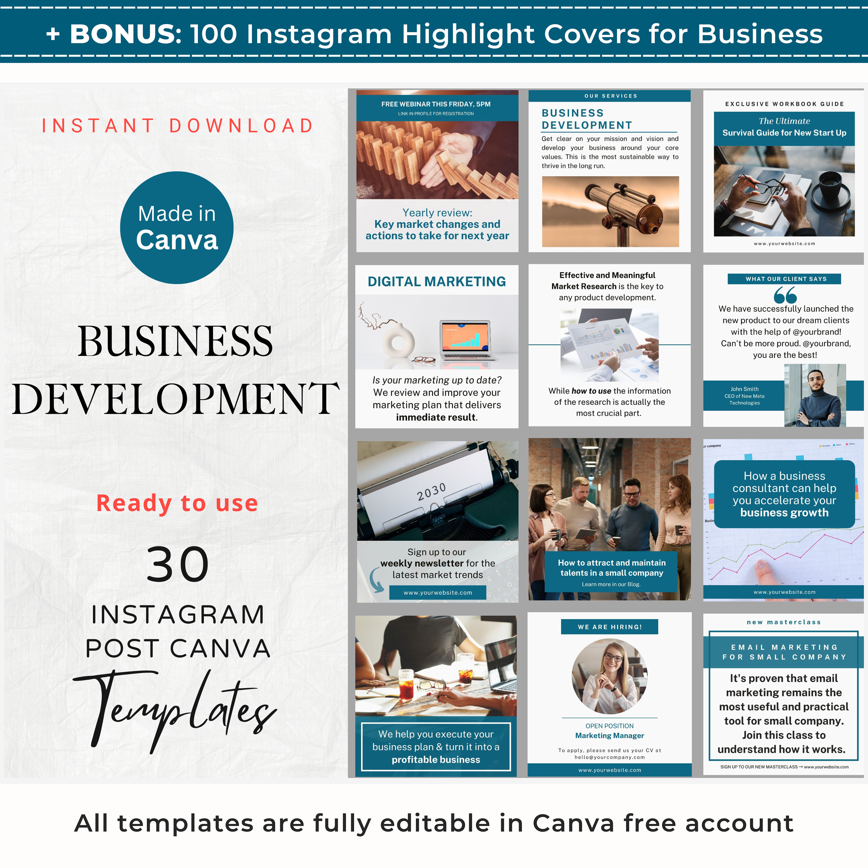 30 Business Development Instagram Post Canva Templates Business ...