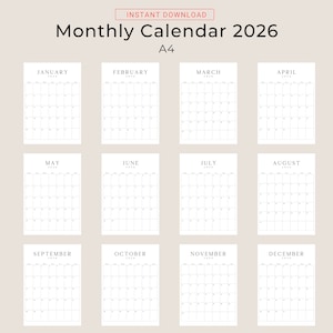 2026 Printable Calendar 2026 Planner Vertical Calendar Portrait LUXE Monthly Calendar A4 Letter ...