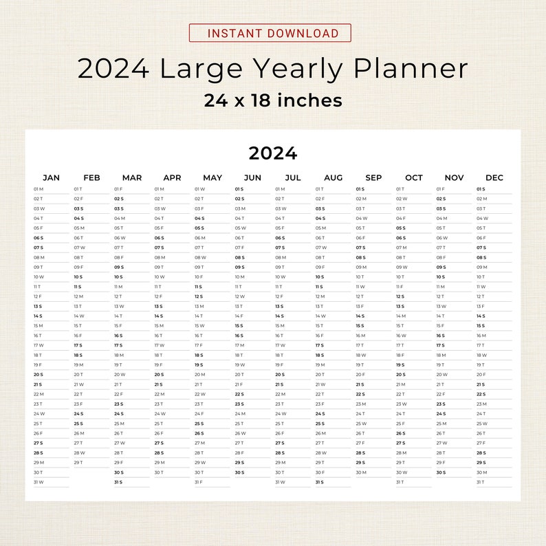 2024 Large Yearly Planner 2024 Year Wall Planner Landscape 2024 Planner ...