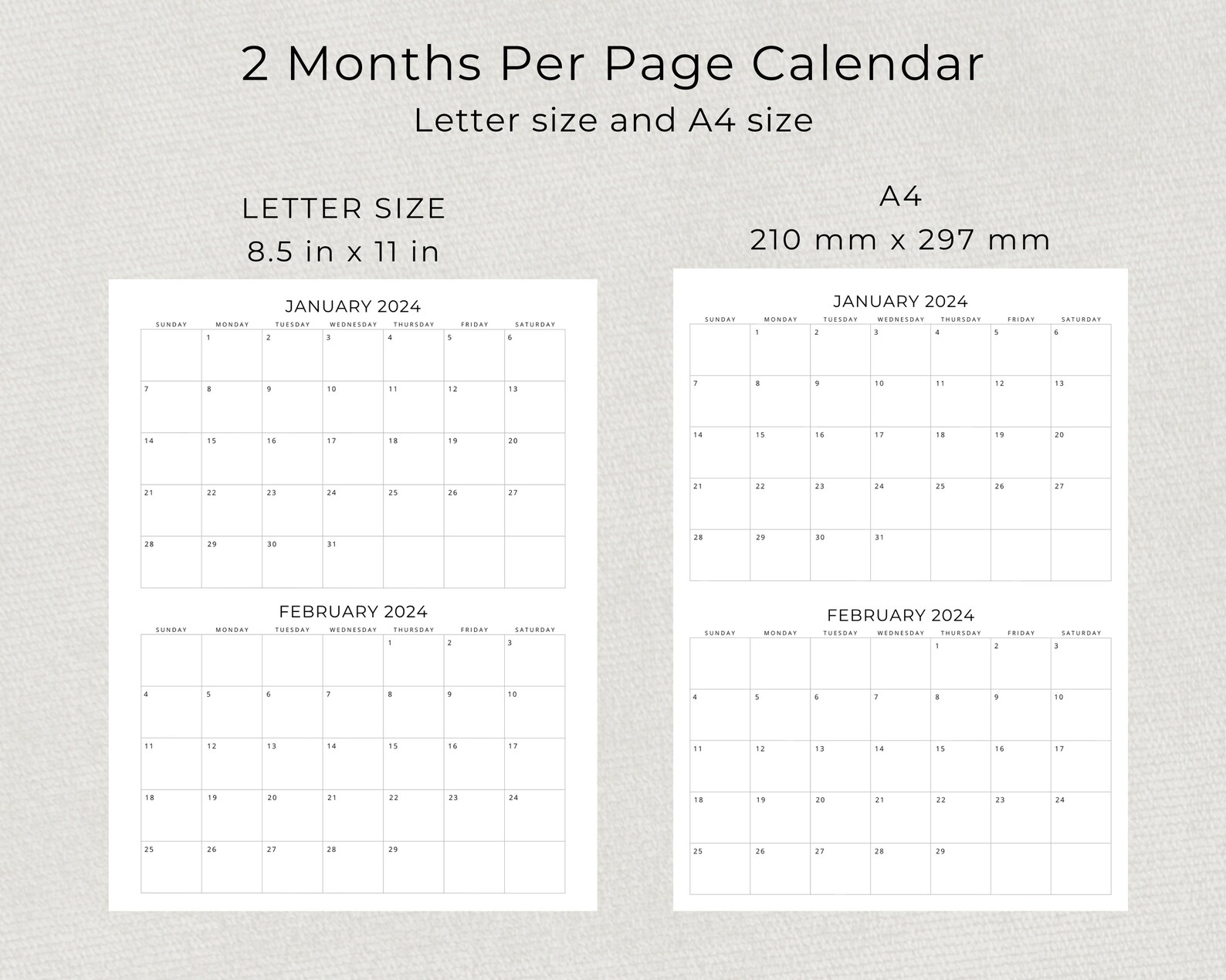10 Year Calendar 2024 to 2033 Monthly Planner PDF 2 Months per Page ...