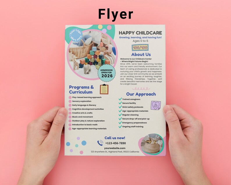 Matching Flyer & Trifold Brochure for Childcare Center EDITABLE ...