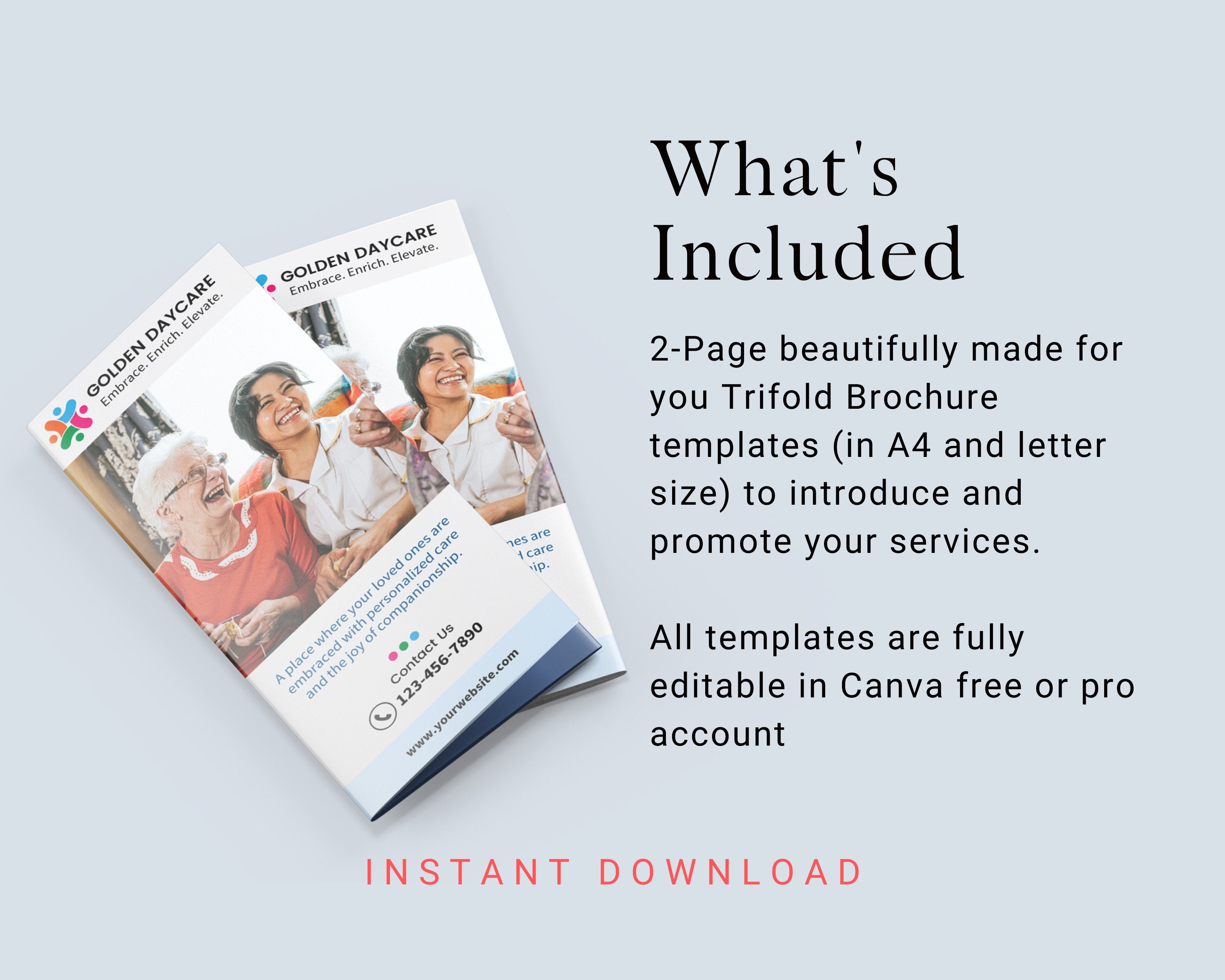 Editable Adult Daycare Center Trifold Brochure Day Center for Elderly ...