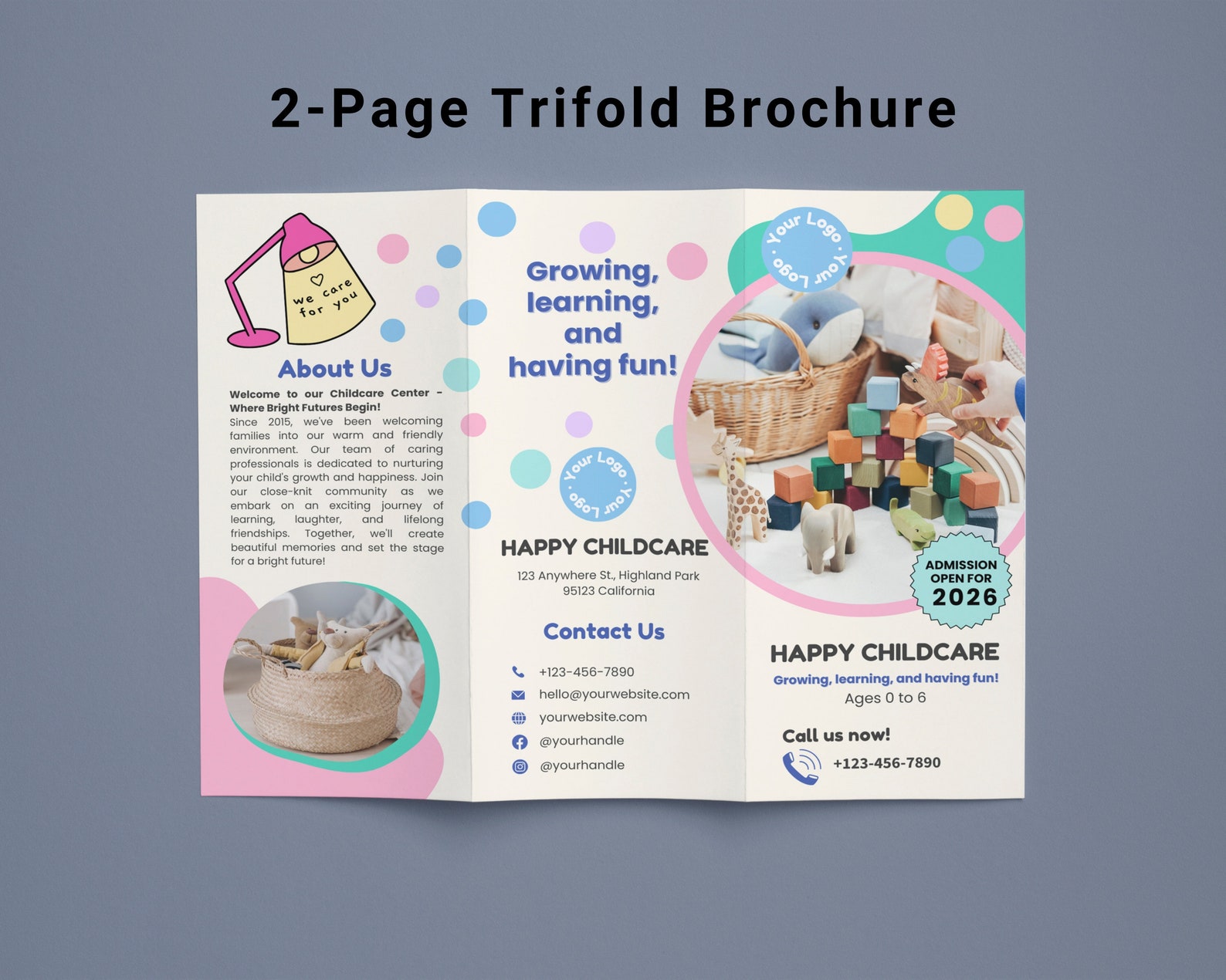 Matching Flyer & Trifold Brochure for Childcare Center EDITABLE ...