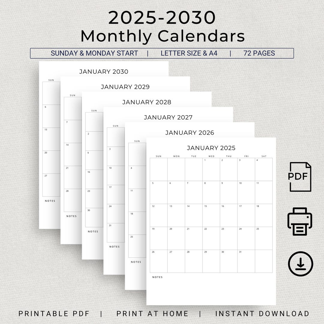 2025 to 2030 Monthly Planner Portrait Calendar 2025-2030 Monthly ...