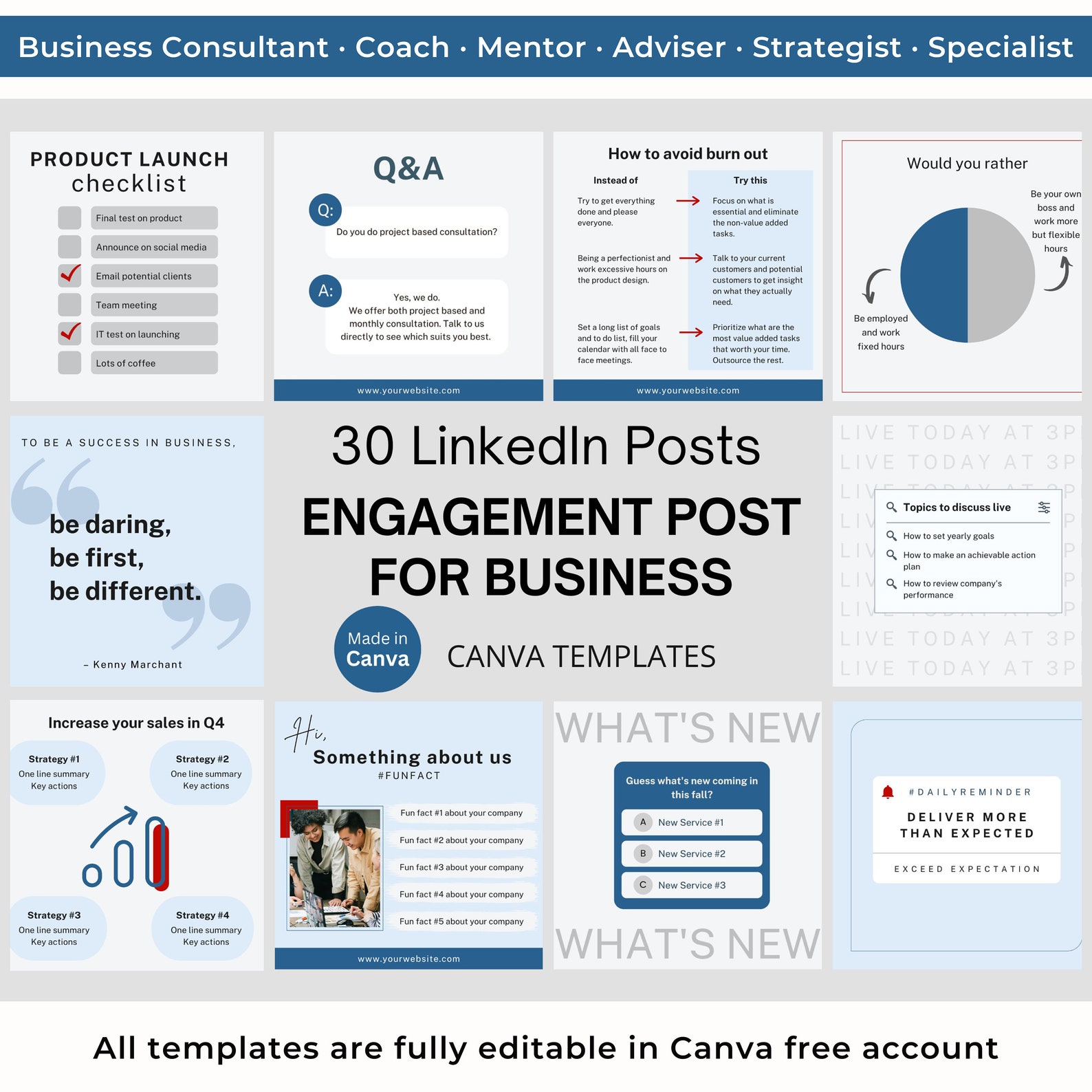 30 Engagement Post for Business Linkedin Post Canva Templates Business ...