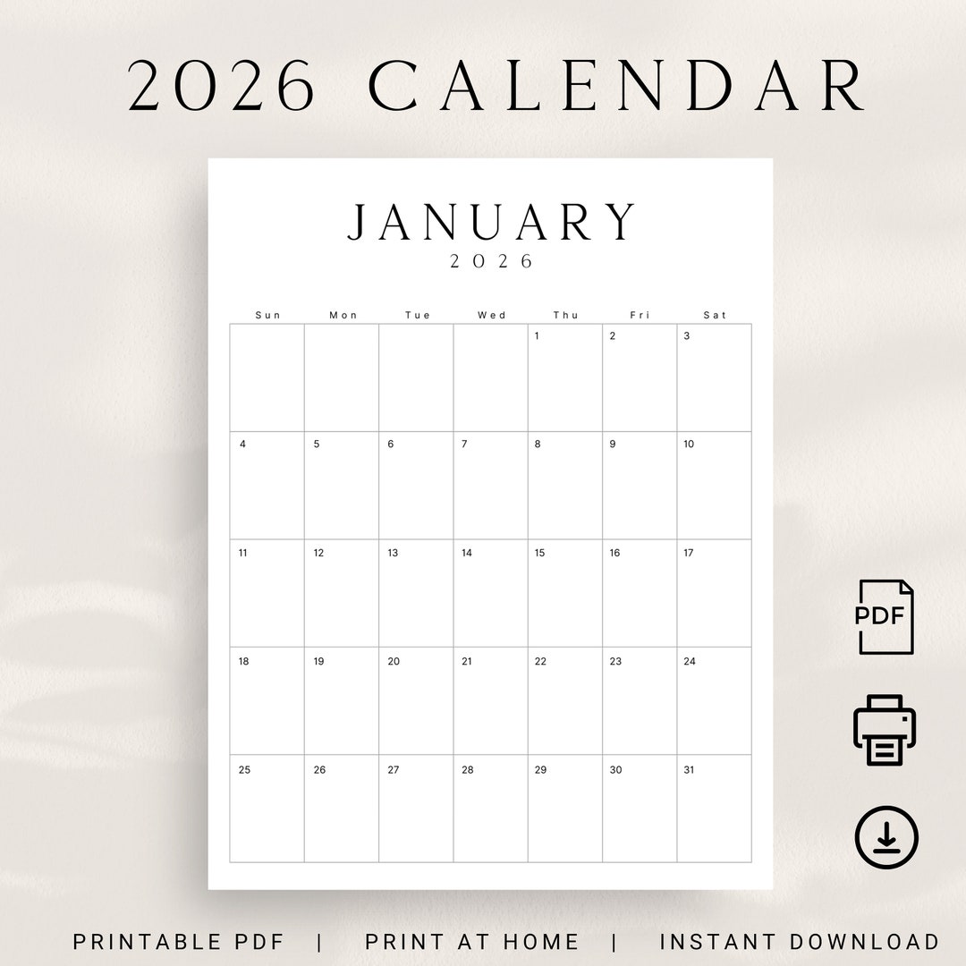 2026 Printable Calendar 2026 Planner Vertical Calendar Portrait LUXE ...