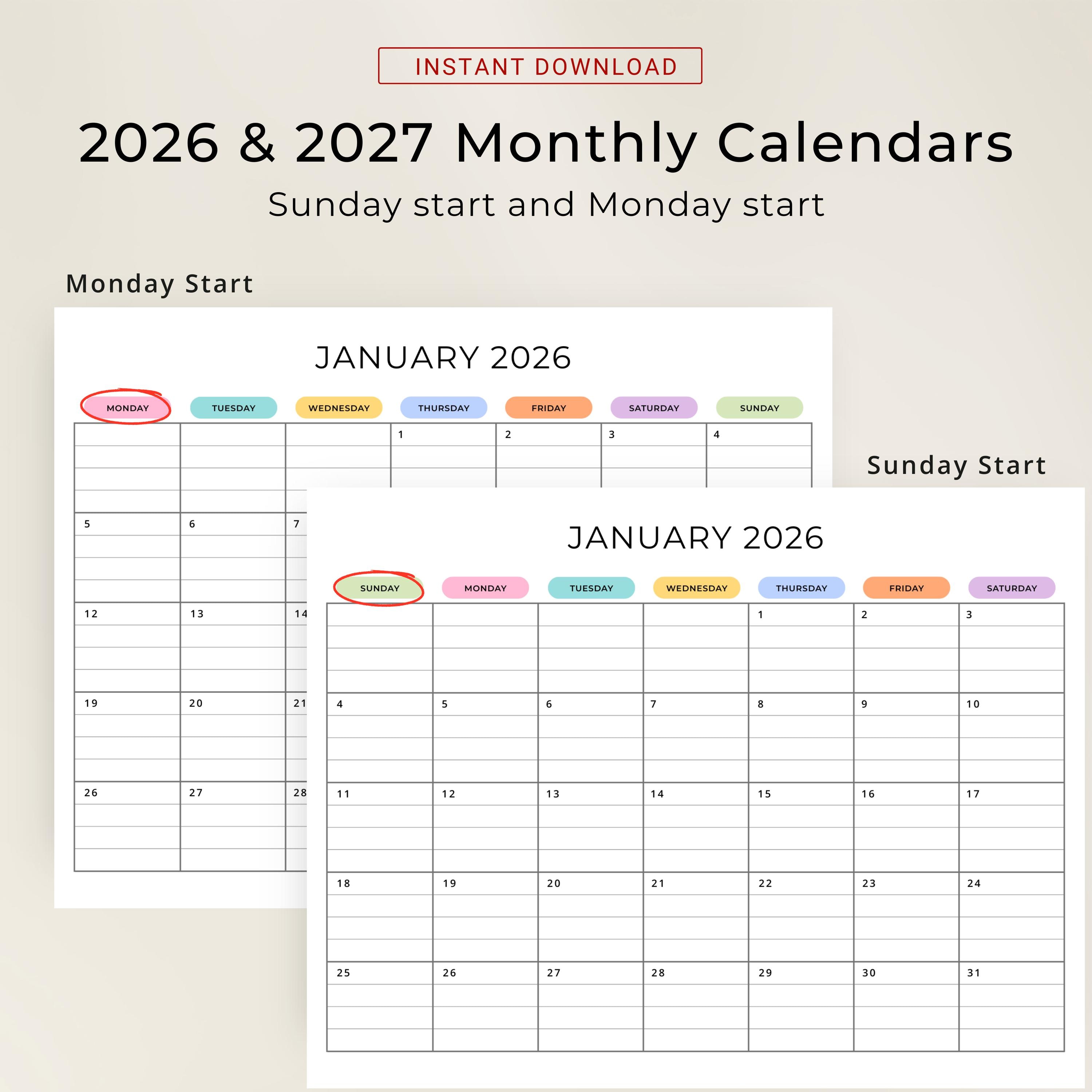 2026 2027 Monthly Calendar With Lines PRINTABLE PDF 2026 2027 Planner ...