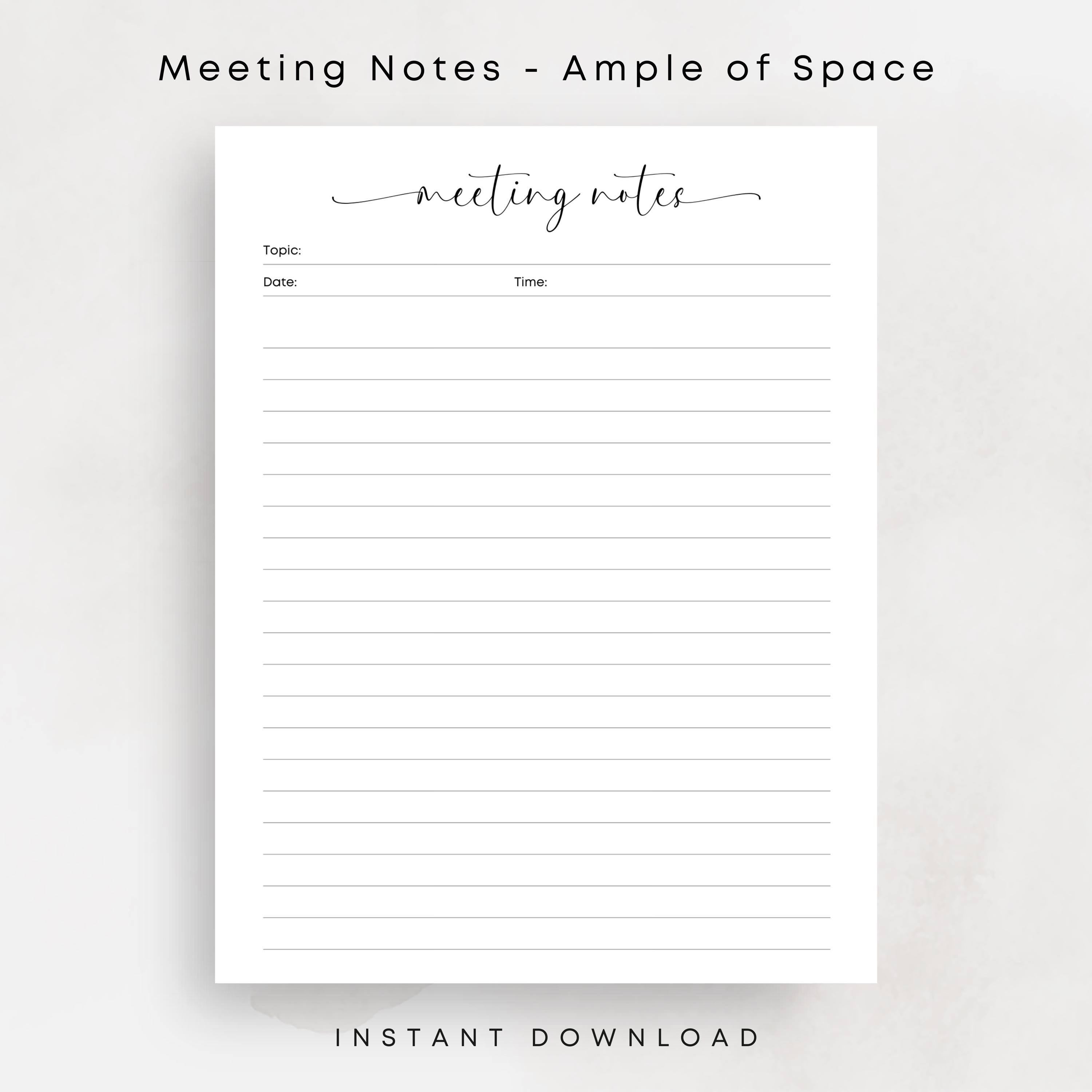 Meeting Notes PRINTABLE PDF Action Plan Notes to Do List Planner ...