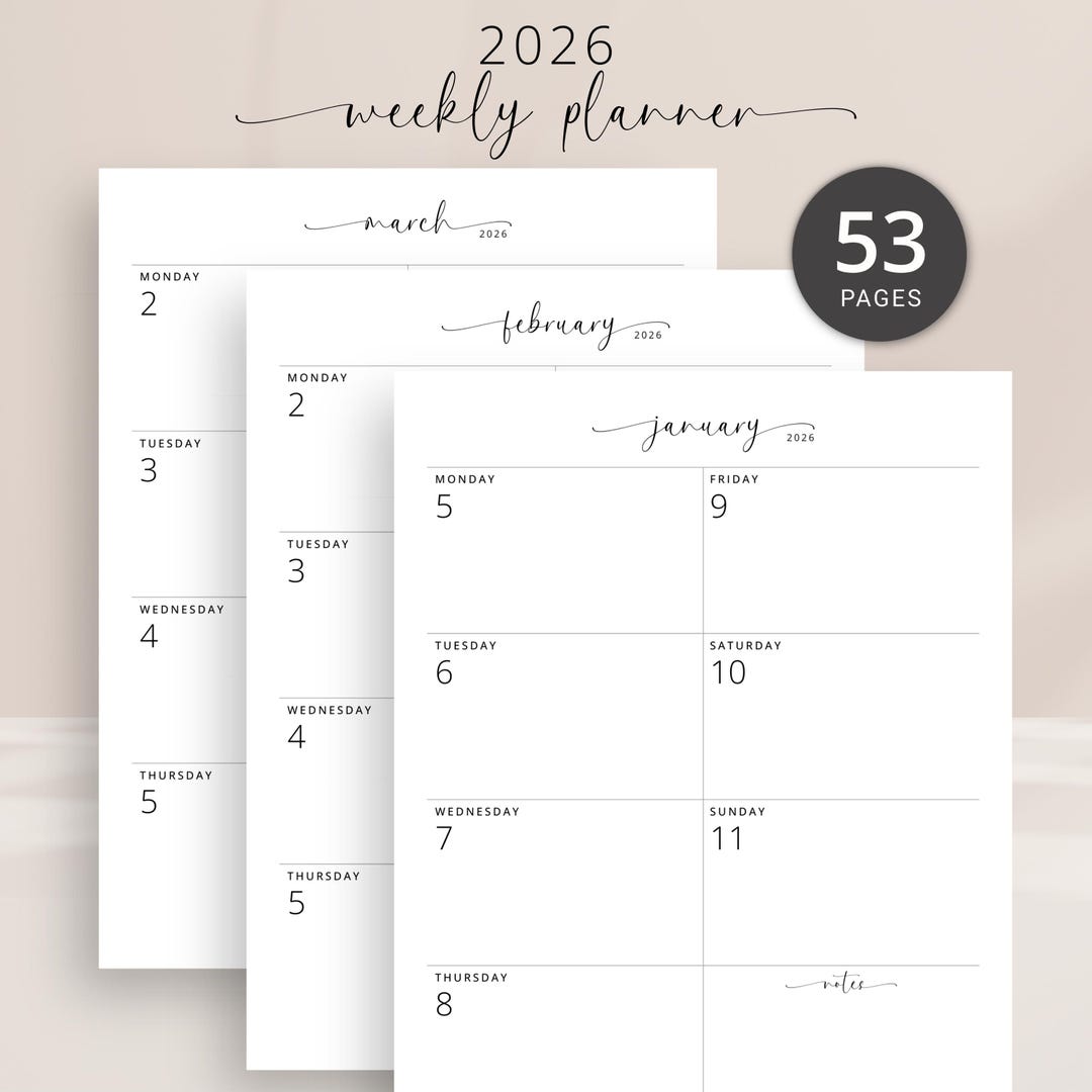 Dated 2026 Weekly Planner Minimalist 2026 Weekly Journal Portrait ...