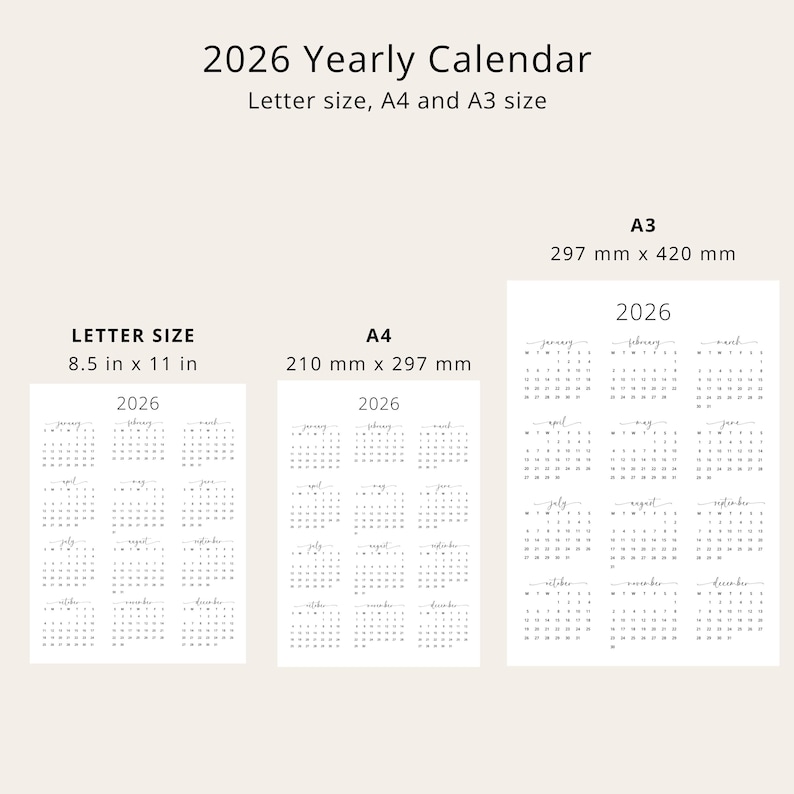 2026 Yearly Calendar 2026 Calendar Vertical Calendar Printable 2026 ...
