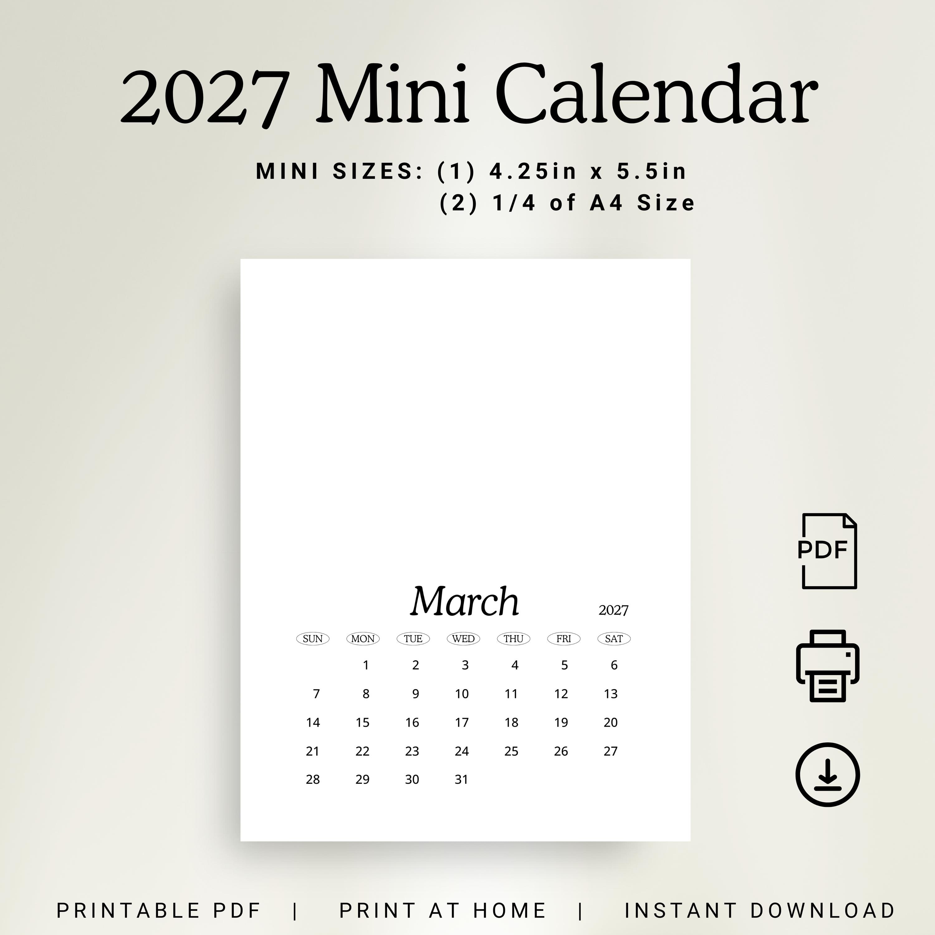 2027 Mini Calendar 2027 Small Calendar Portrait Editorial Style DIY ...