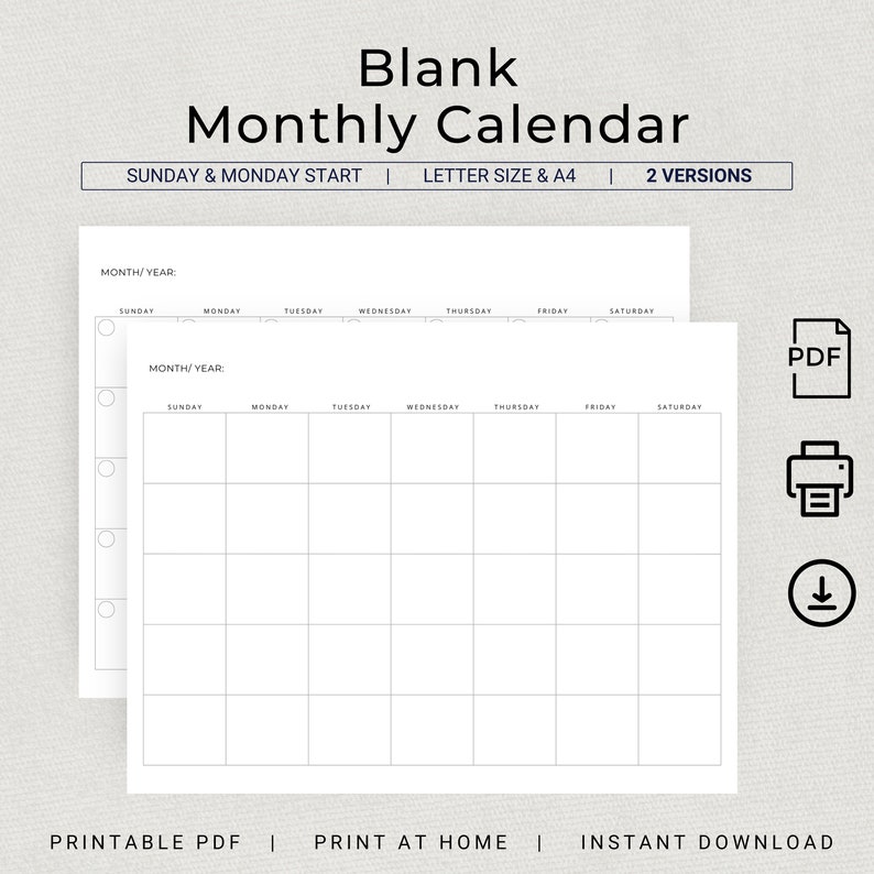 Blank Calendar Undated Monthly Planner Minimalist Blank Monthly ...