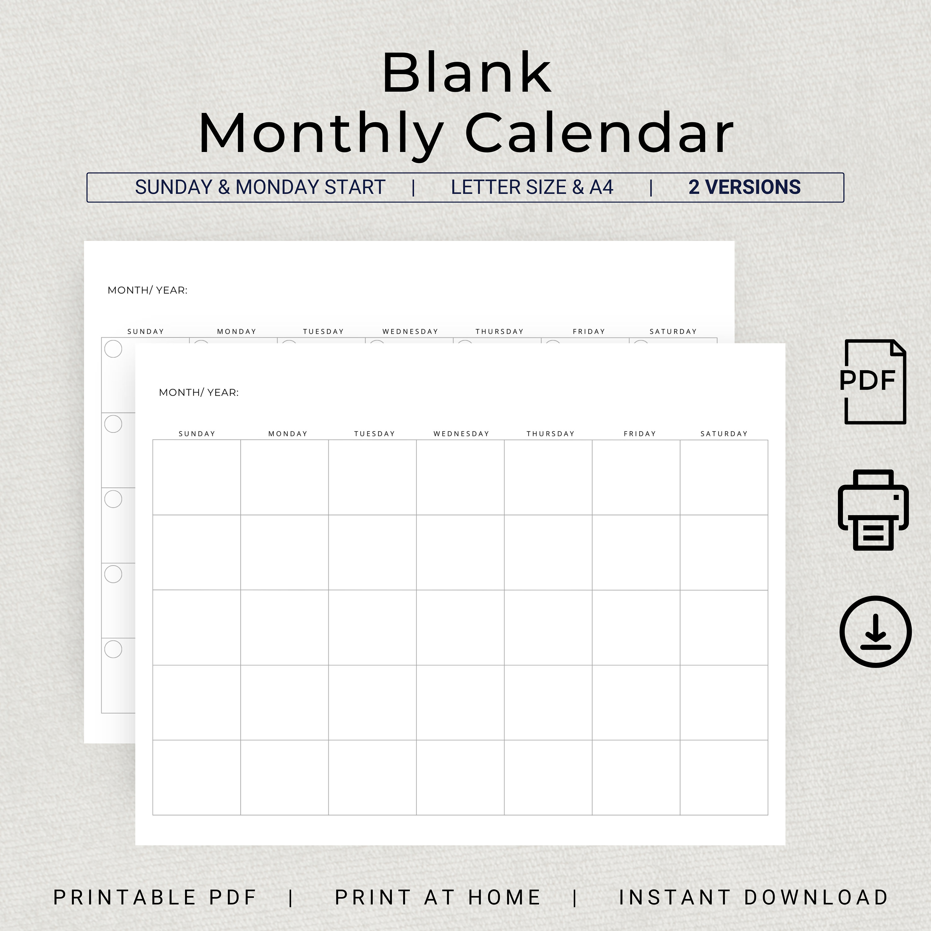 Blank Calendar Undated Monthly Planner Minimalist Blank Monthly ...