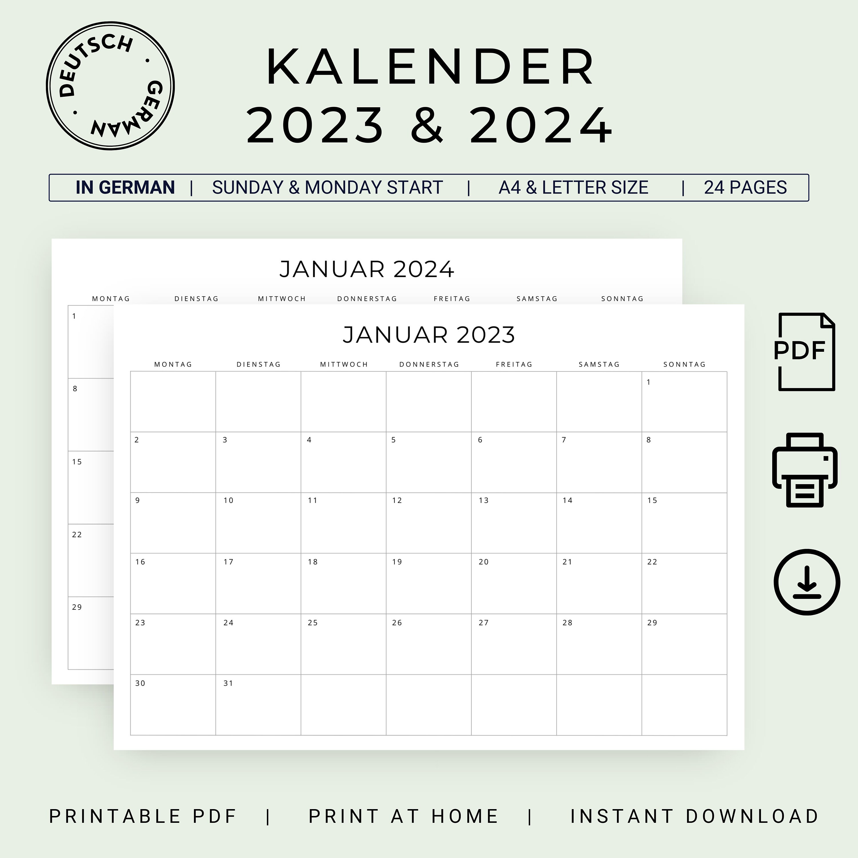 2023 & 2024 Kalender 2023 2024 Calendar Deutsch 2023 2024 - Etsy Portugal