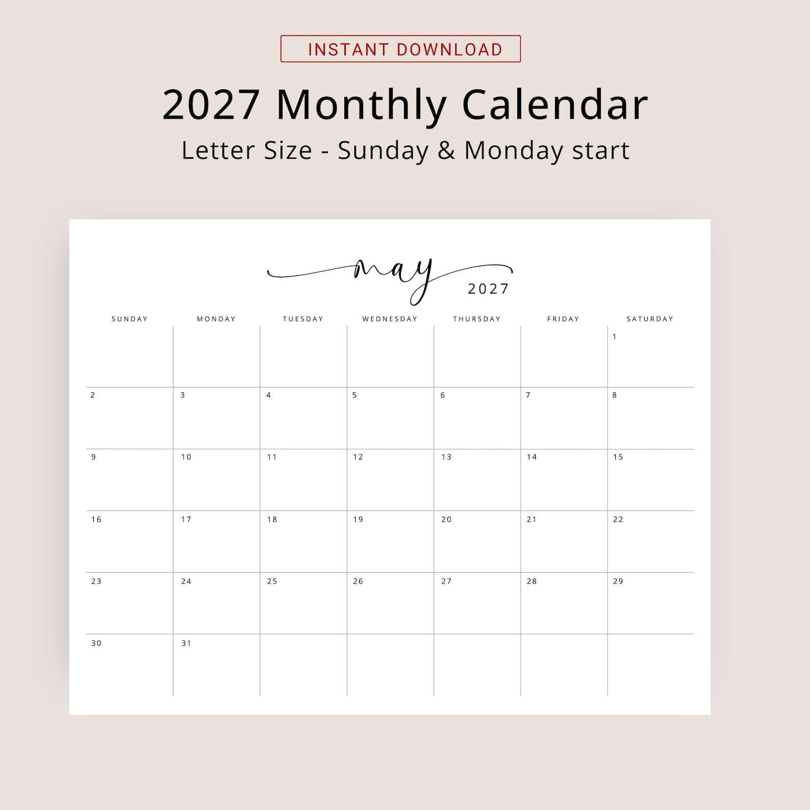2027 Calendar 2027 Monthly Planner Landscape Elegant Wall Calendar ...
