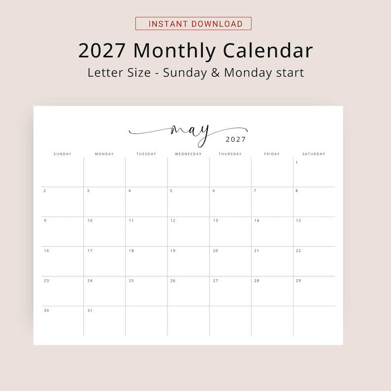 2027 Calendar 2027 Monthly Planner Landscape Elegant Wall Calendar ...