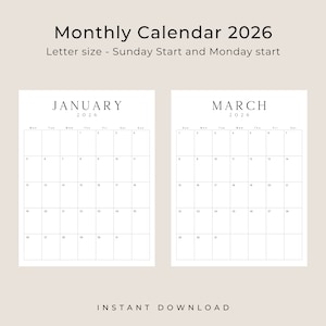 2026 Printable Calendar 2026 Planner Vertical Calendar Portrait LUXE Monthly Calendar A4 Letter ...
