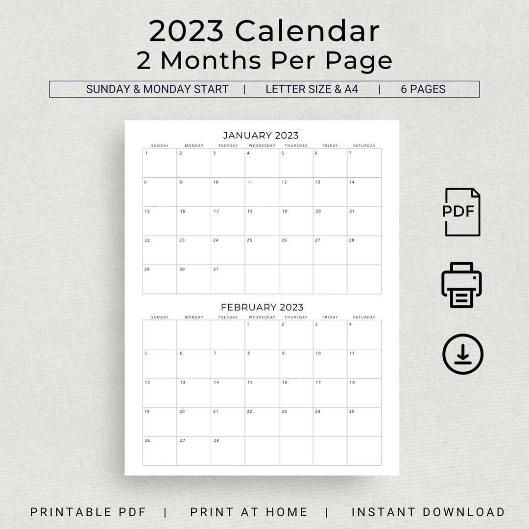 2023 Calendar 2023 Planner 2 Month Calendar Wall Calendar 2 Months per ...