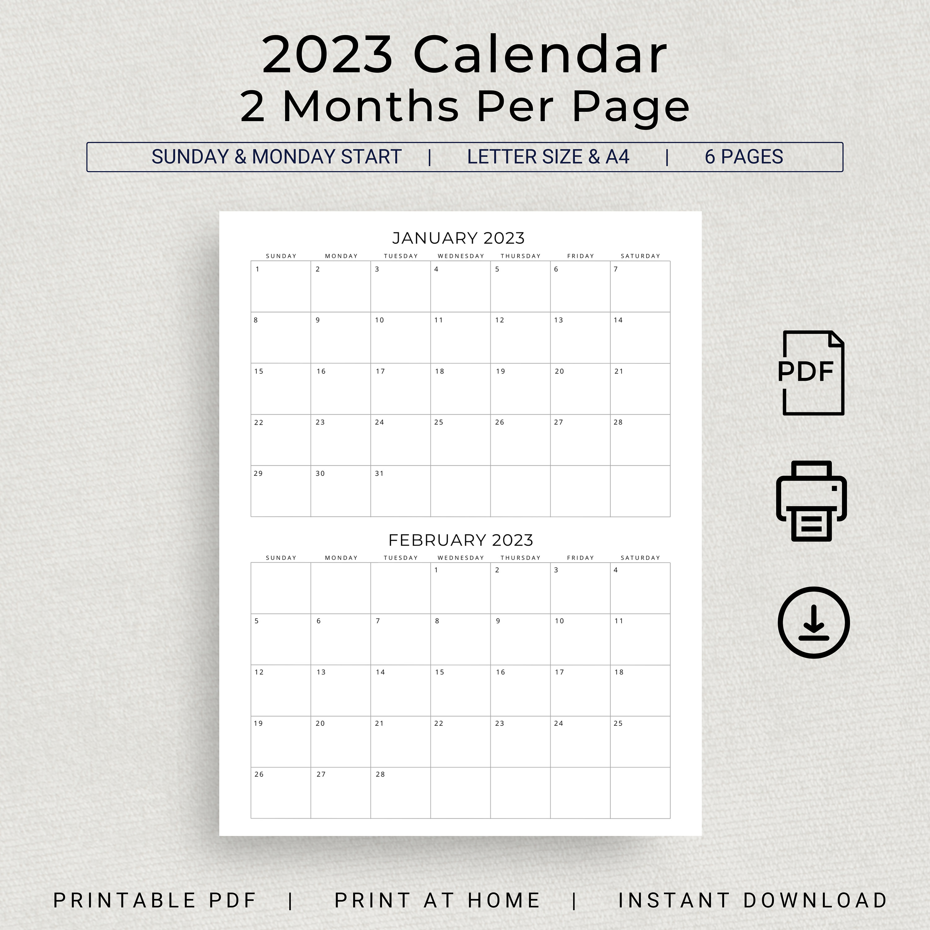2023 Calendar 2023 Planner 2 Month Calendar Wall Calendar 2 Months per ...