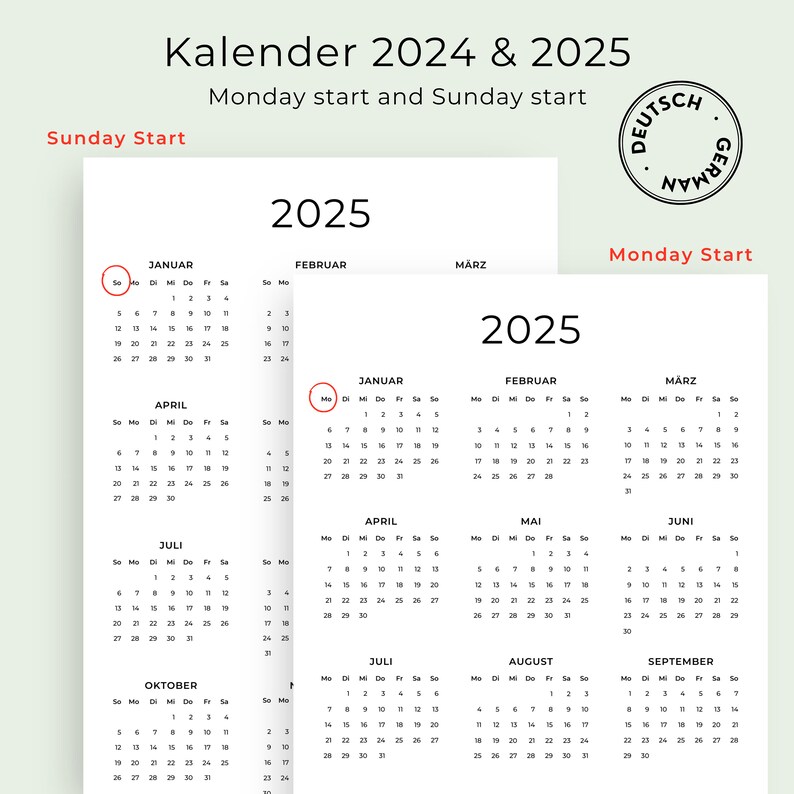Kalender 2024 2025 Kalender Deutsch Printable Yearly Calendar 2024 2025 ...