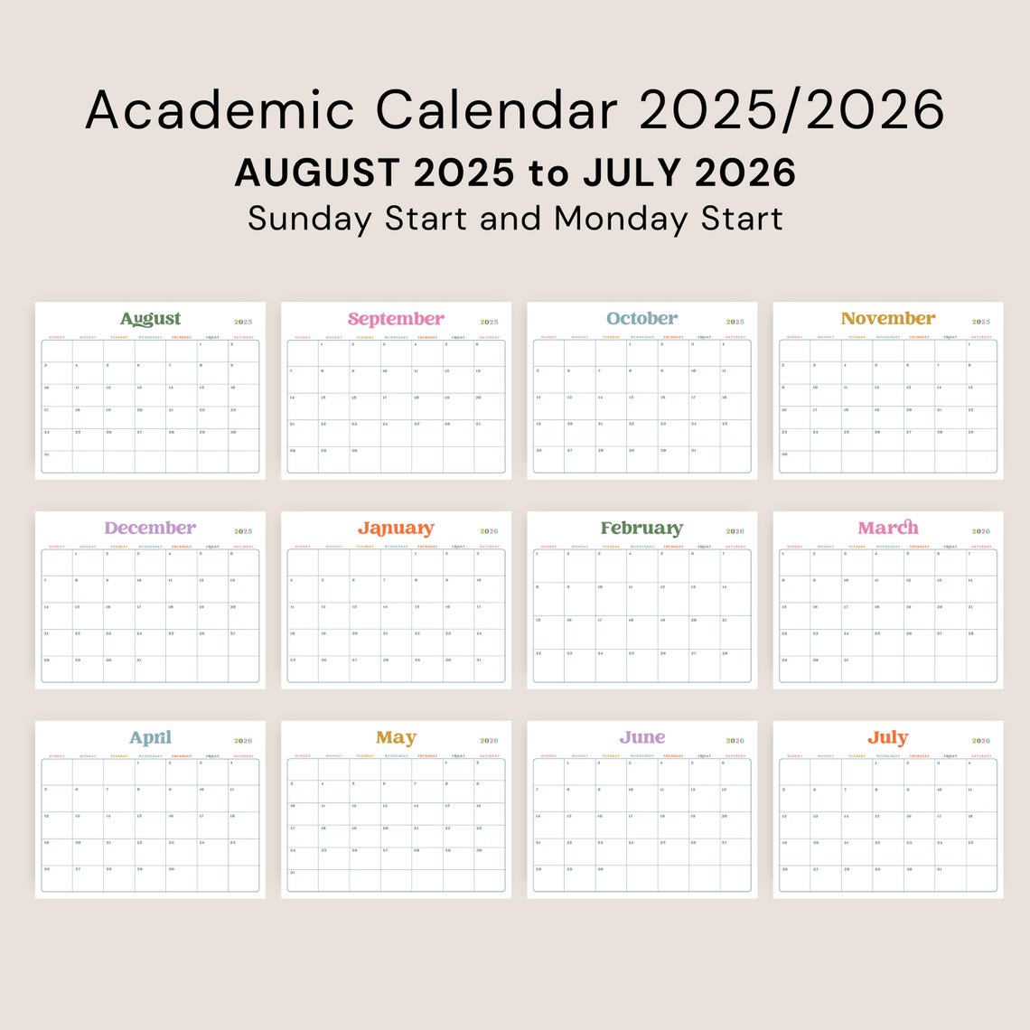 2025-2026 Academic Planner 2025 2026 School Calendar August 2025 to ...