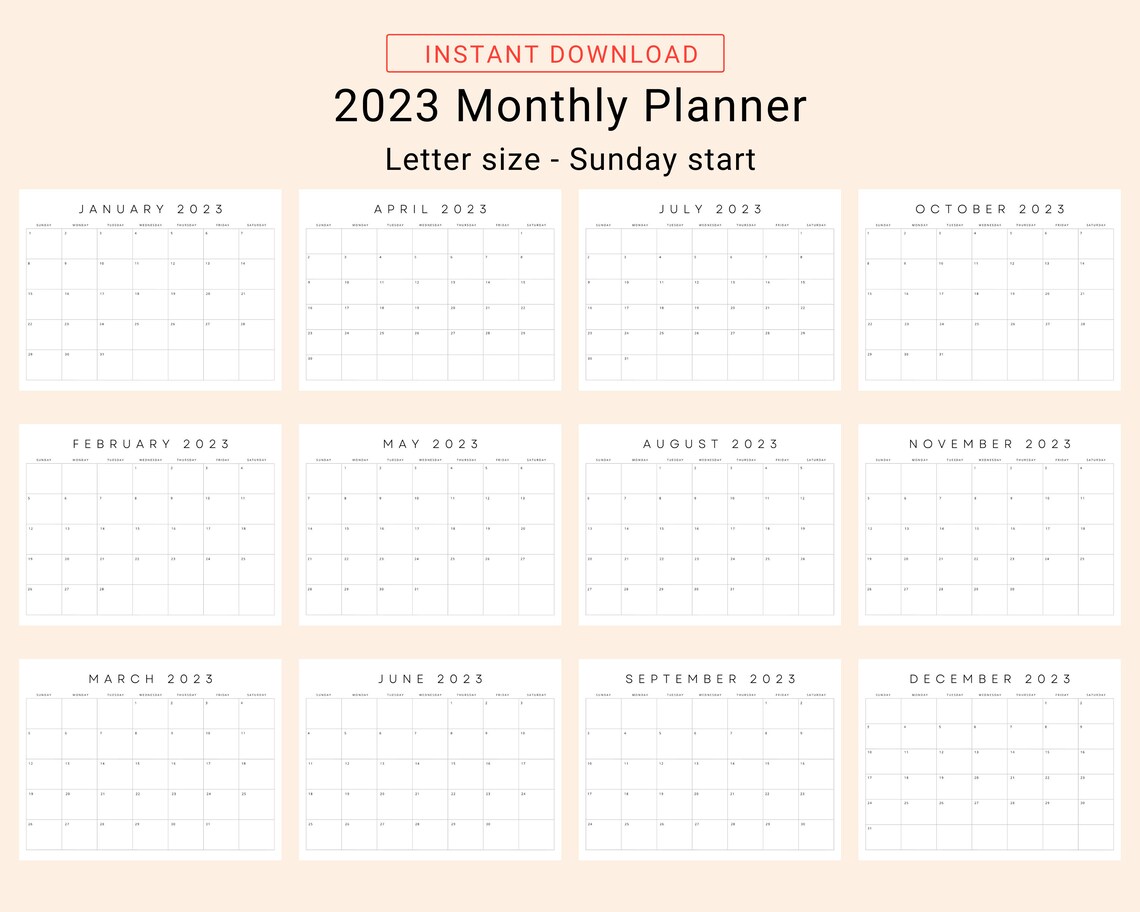 2023 & 2024 Monthly Planner Landscape 2023 2024 Monthly Calendar Sunday ...