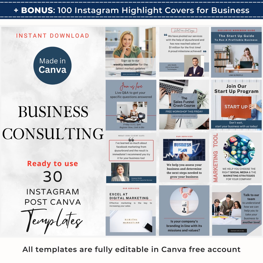 30 Business Consulting Instagram Post Canva Template Business ...