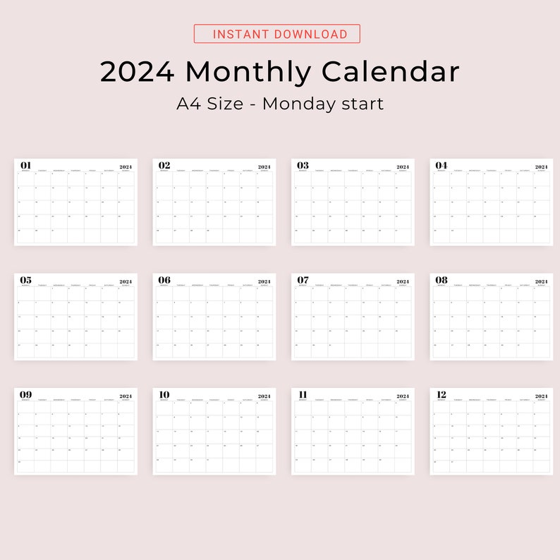 2023 & 2024 Calendar Printable 2023 2024 Monthly Planner Landscape ...