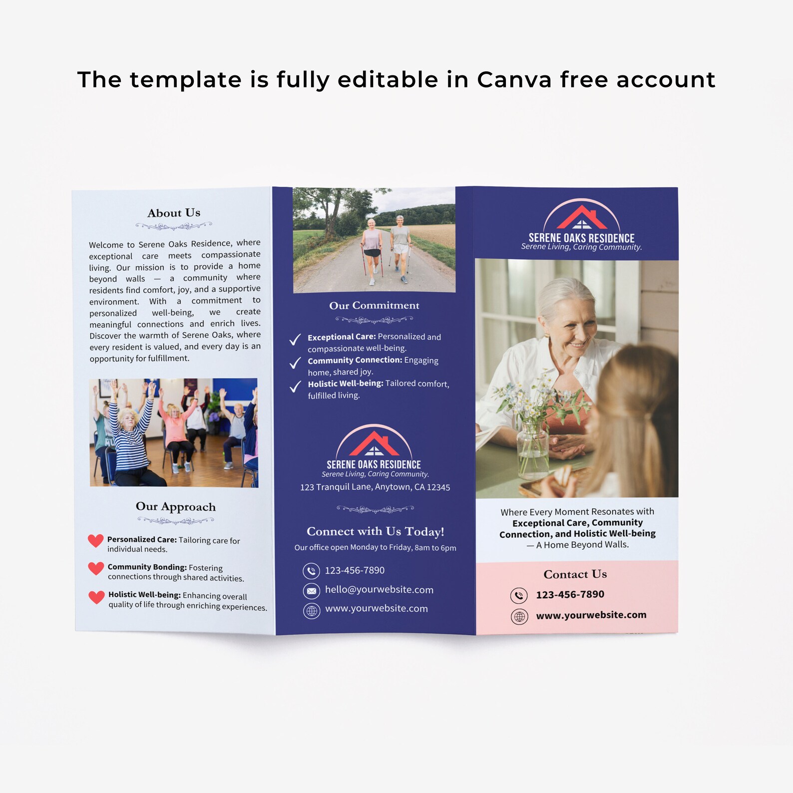 Editable Senior Cohousing Trifold Brochure Canva Template Elderly ...