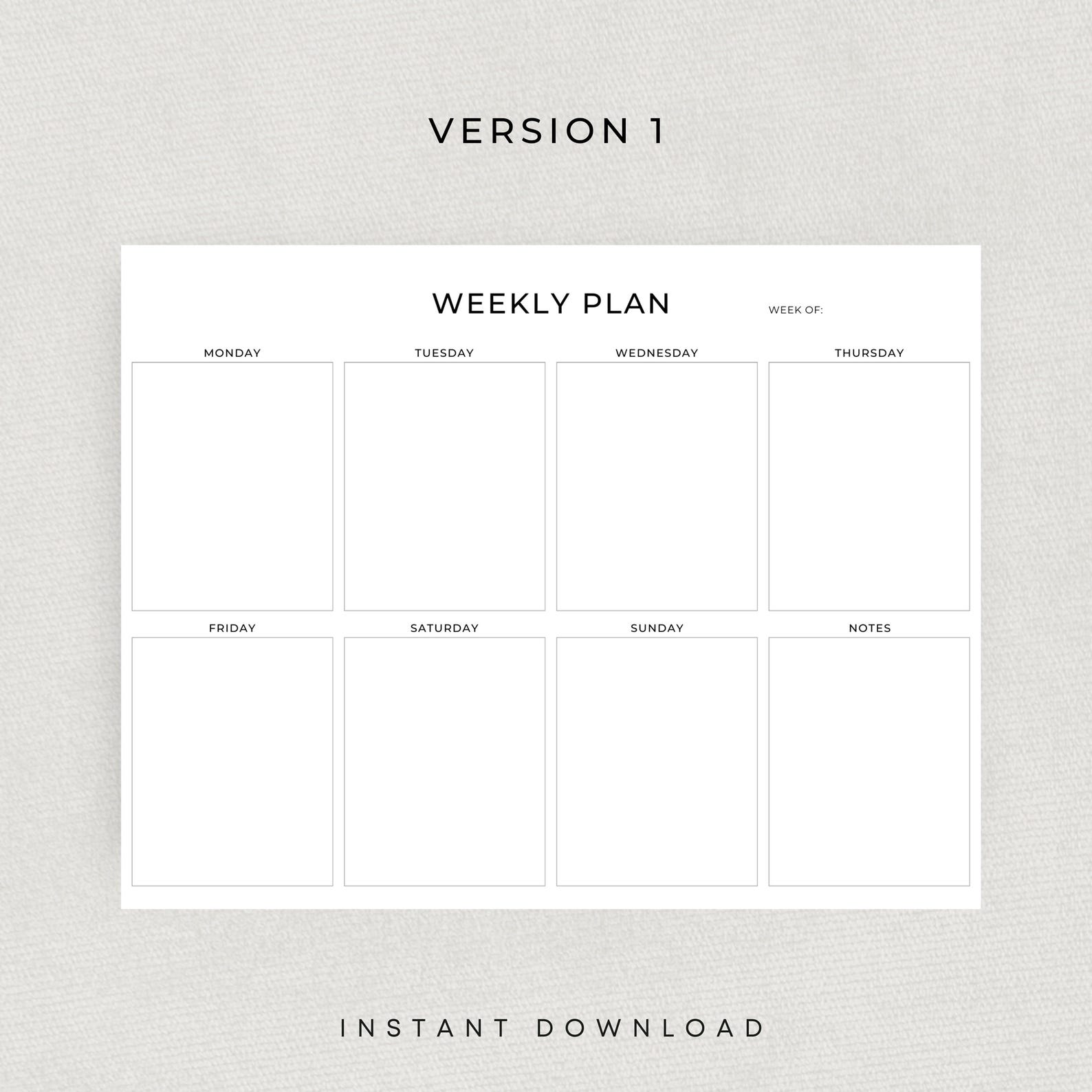 Minimalist Weekly Planner Printable PDF Weekly Plan Landscape Undated ...