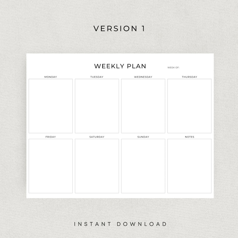 Minimalist Weekly Planner Printable PDF Weekly Plan Landscape Undated ...