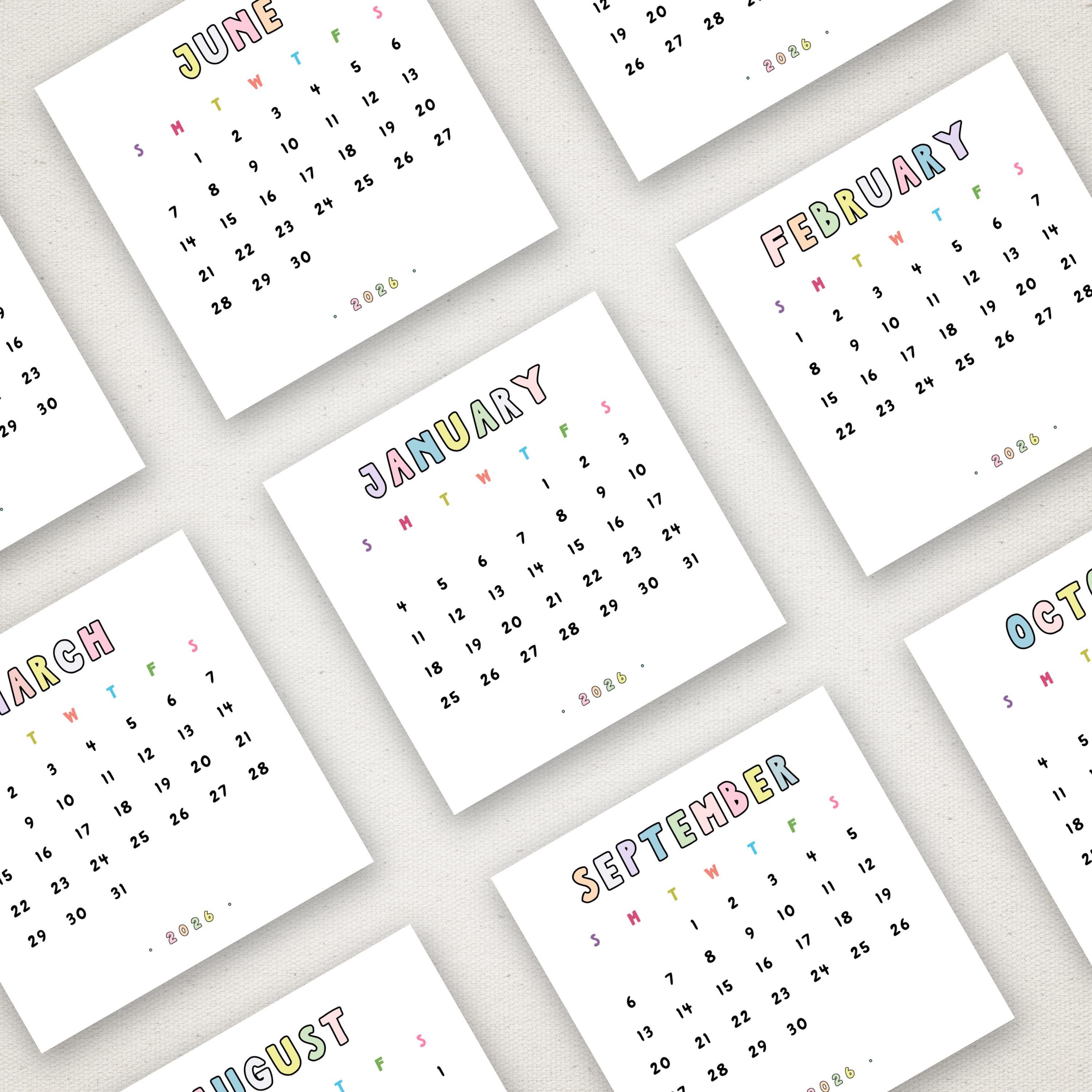Cute 2026 Mini Calendar Printable 3x3 Inch Monthly PDF Pastel Colors ...