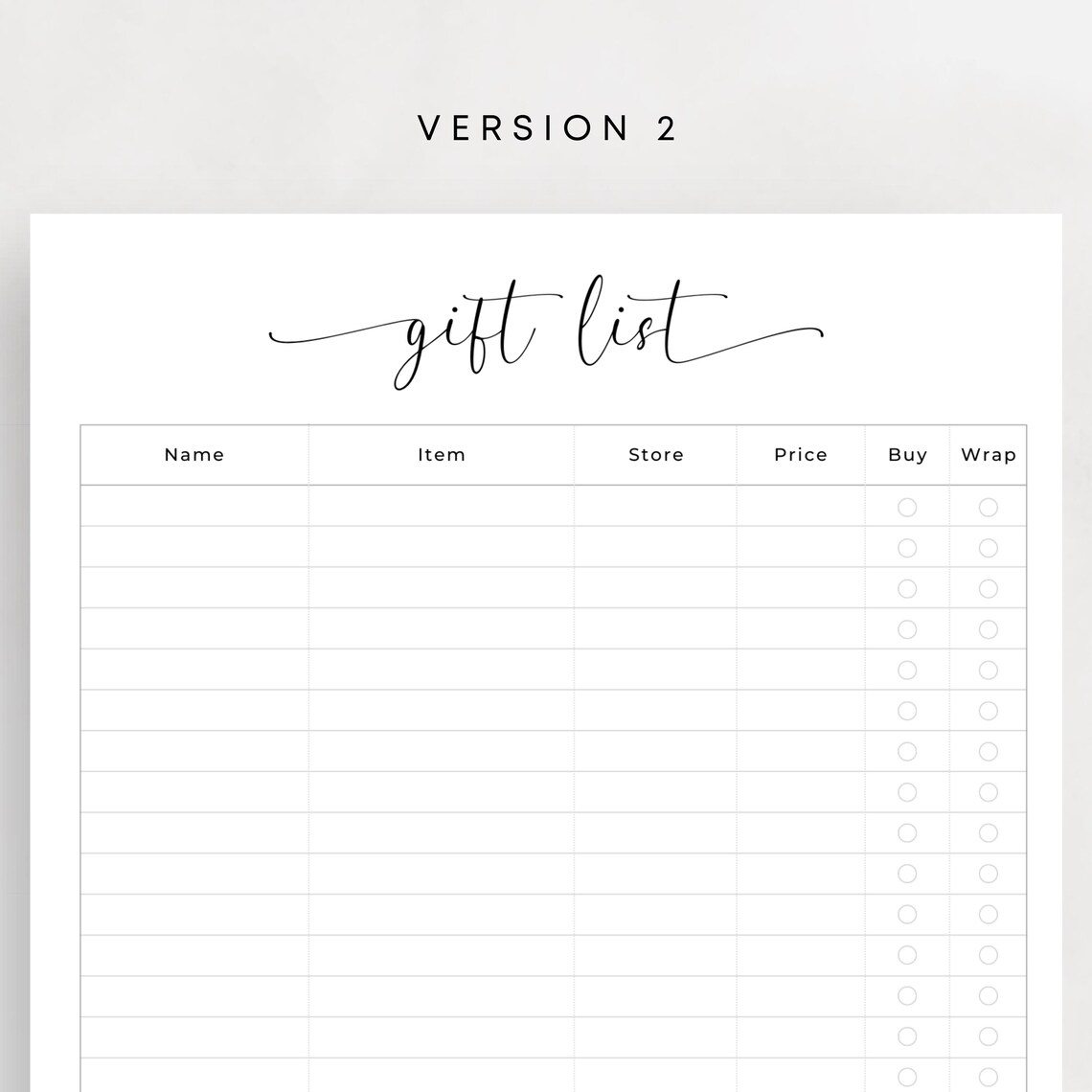 Gift List Printable Gift Ideas Gift Shopping List Present List Birthday ...