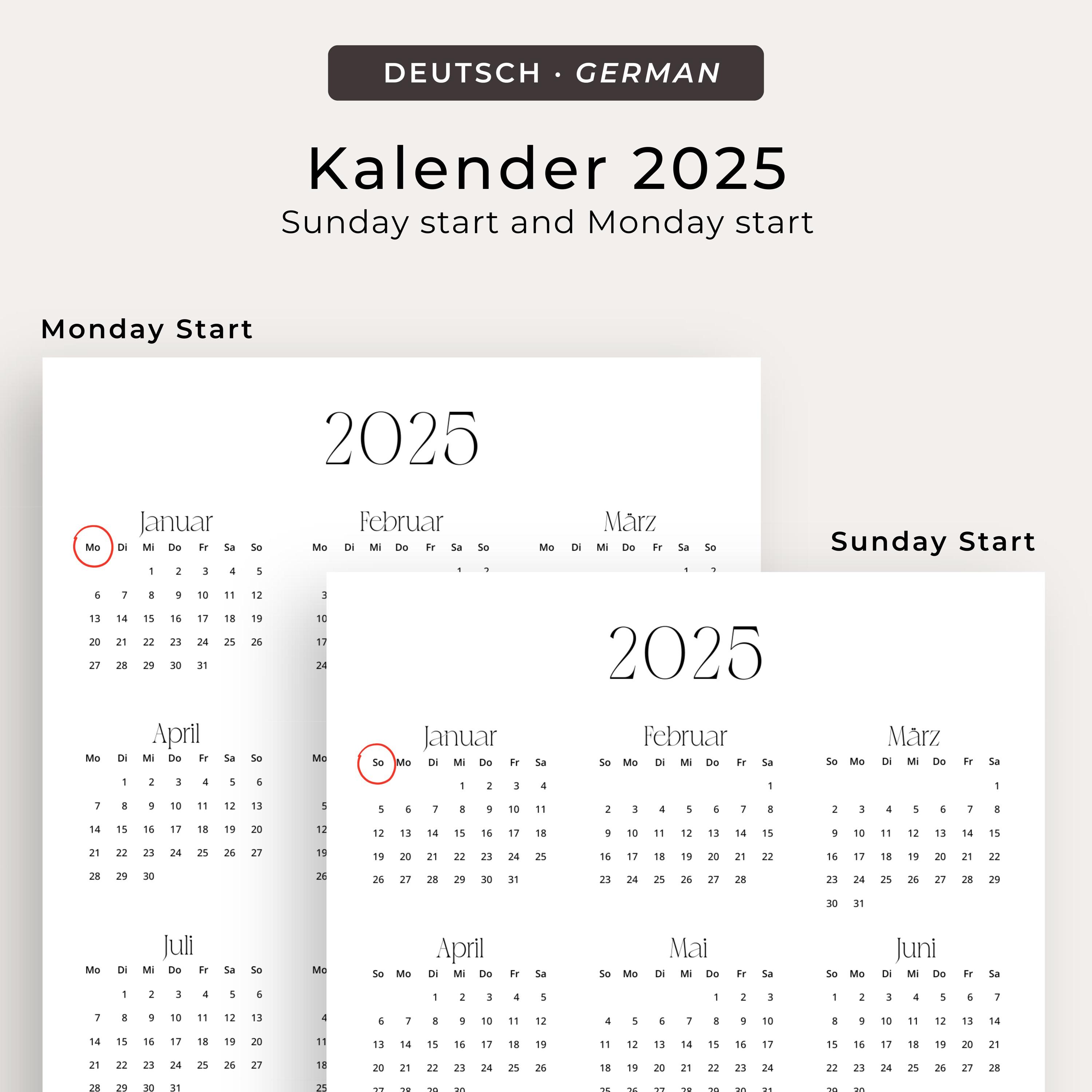 Kalender 2025 Kalender Deutsch 2025 Deutschland Wall Calendar in German ...