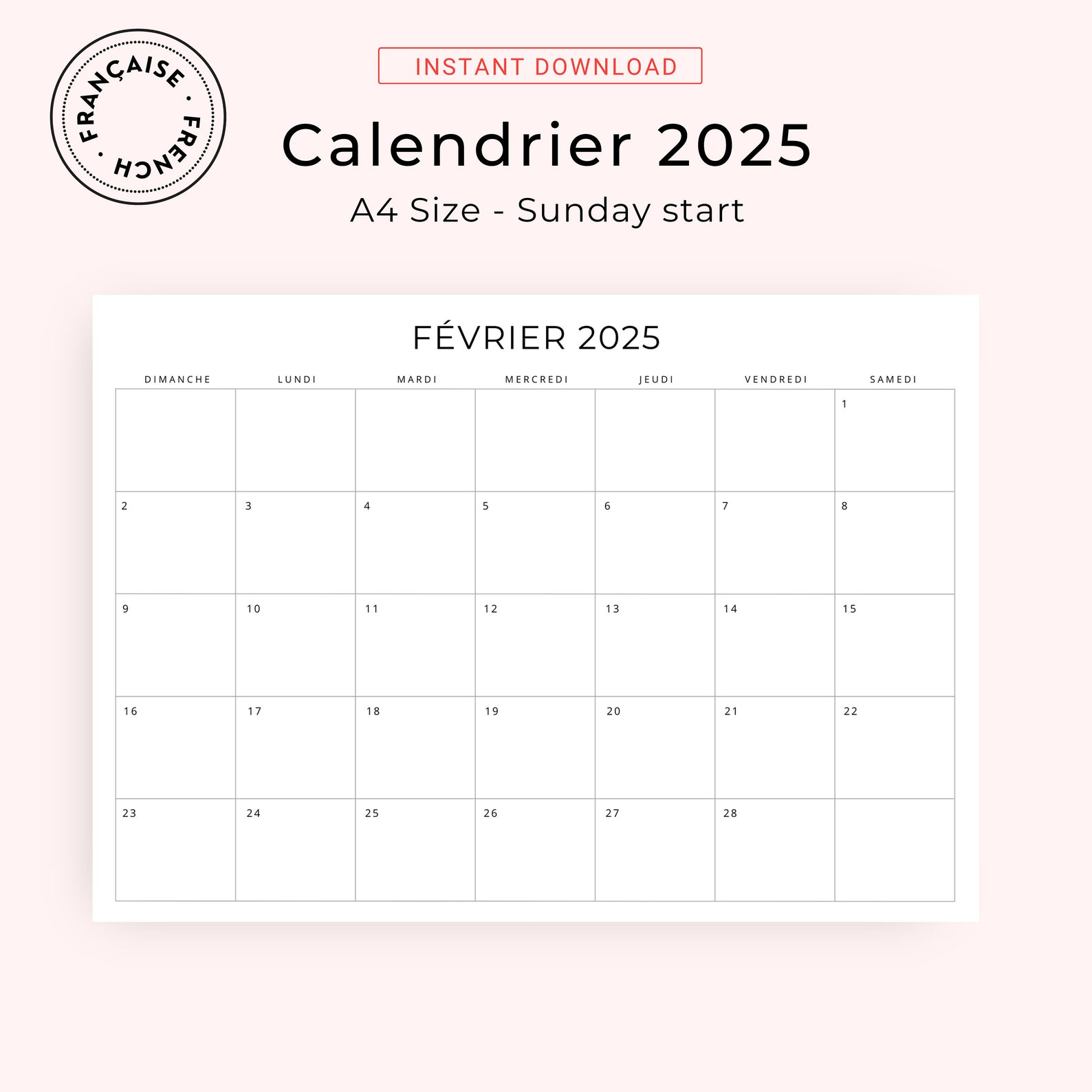 2025 Calendrier Français 2025 French Calendar 2025 Monthly Calendar in ...