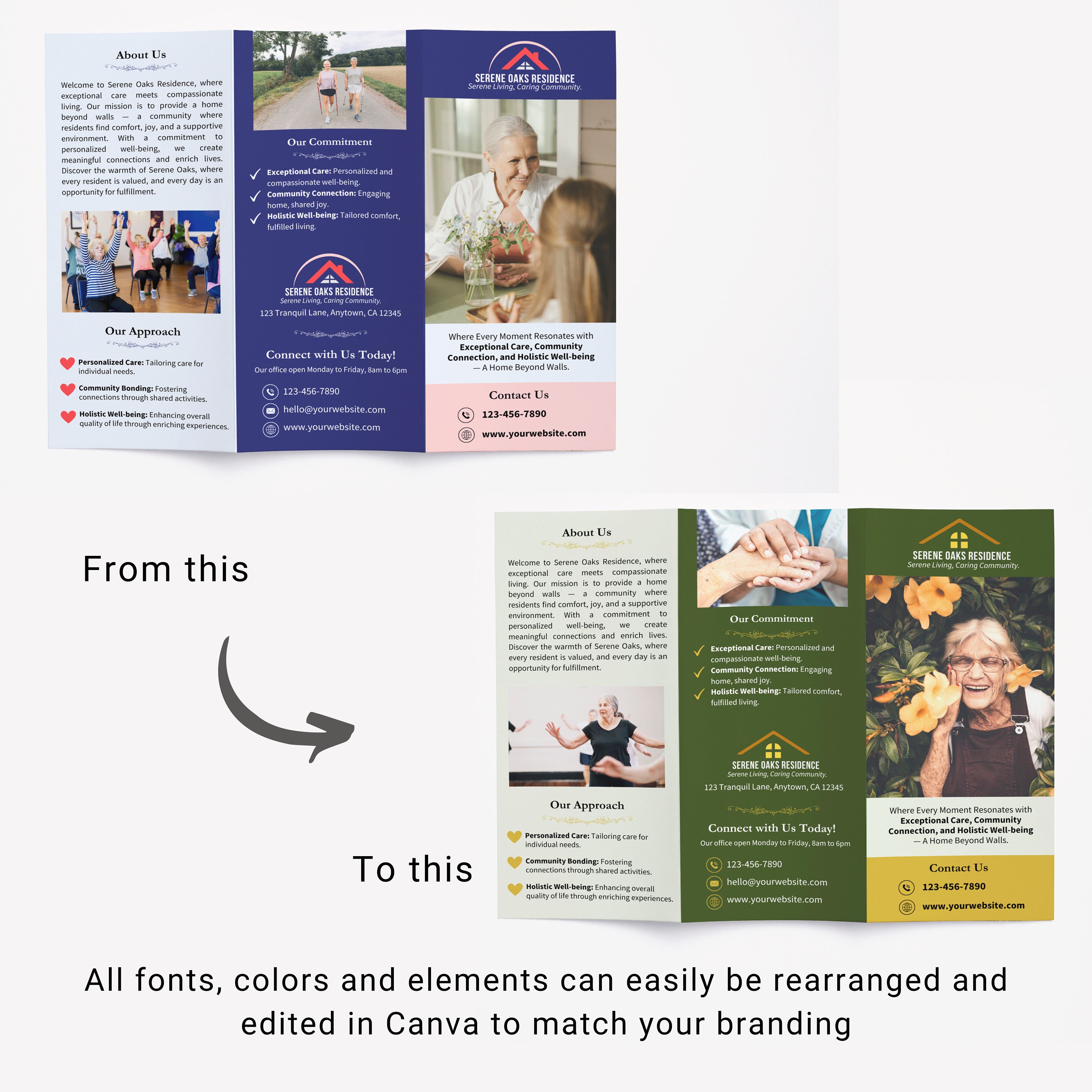Editable Senior Cohousing Trifold Brochure Canva Template Elderly ...
