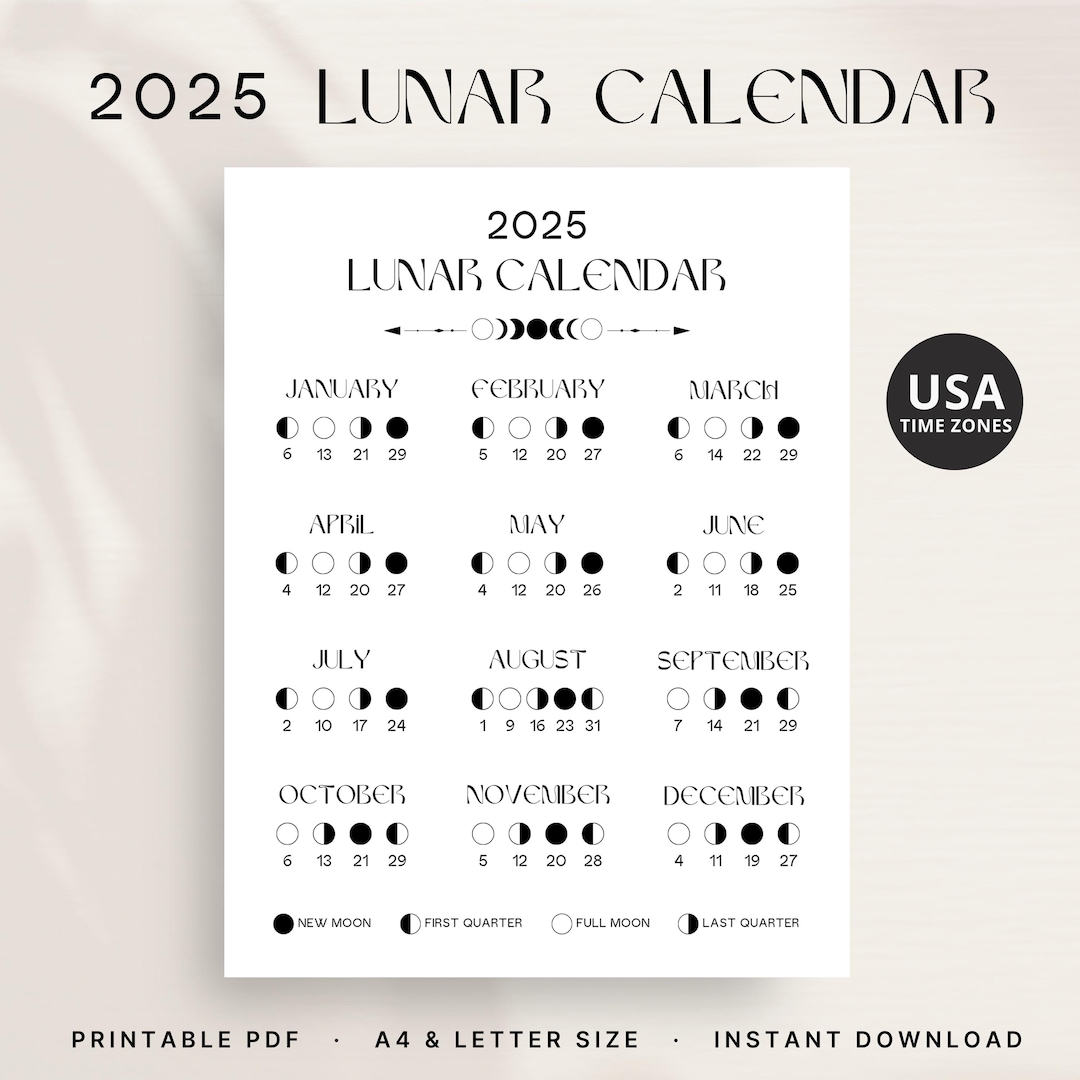 Calendário Lunar 2025 Calendário Lunar 2025 PDF para impressão Fases da Lua Fusos Horários dos ...