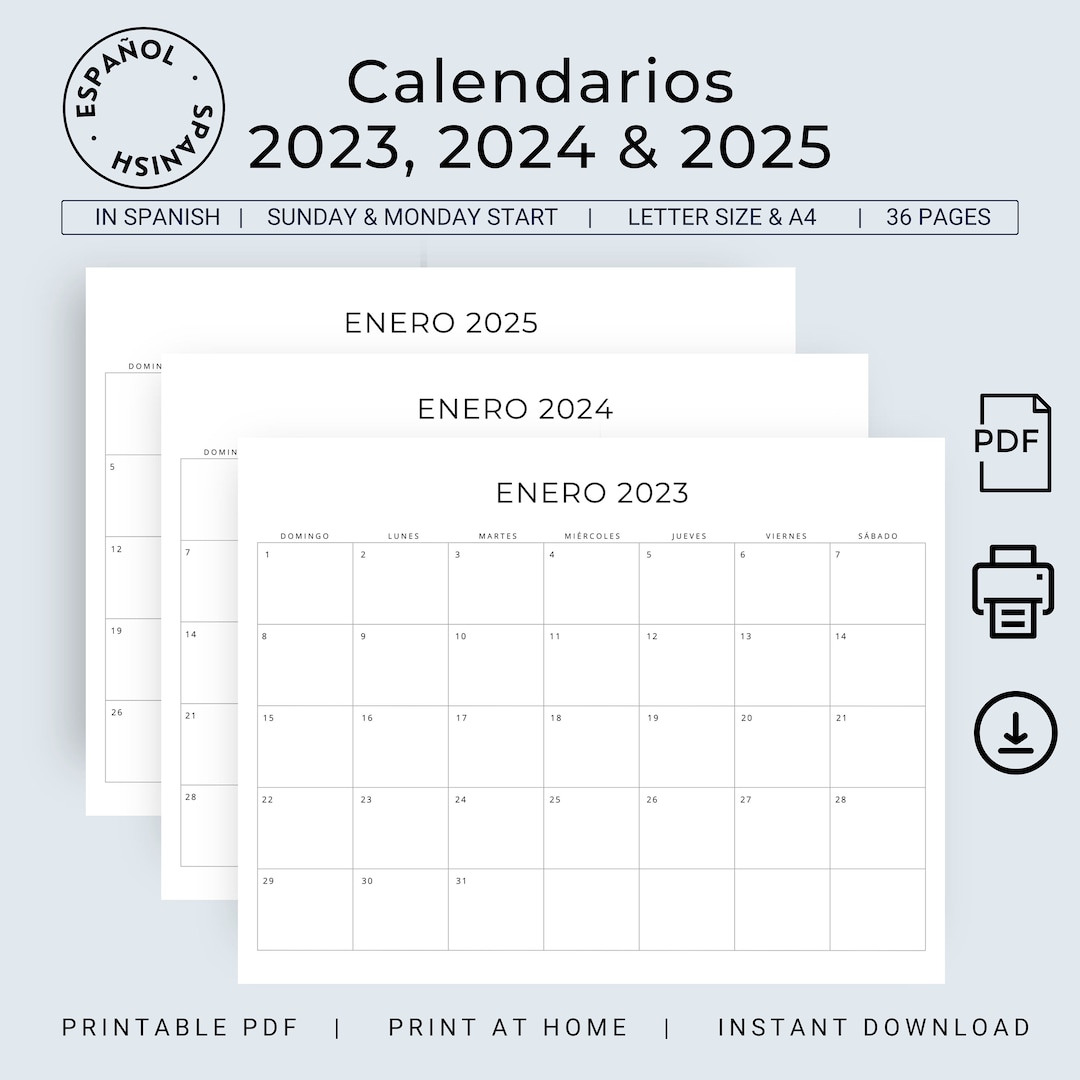 Calendario 2023 2024 2025 Spanish Calendar Printable 3 Years Planners ...