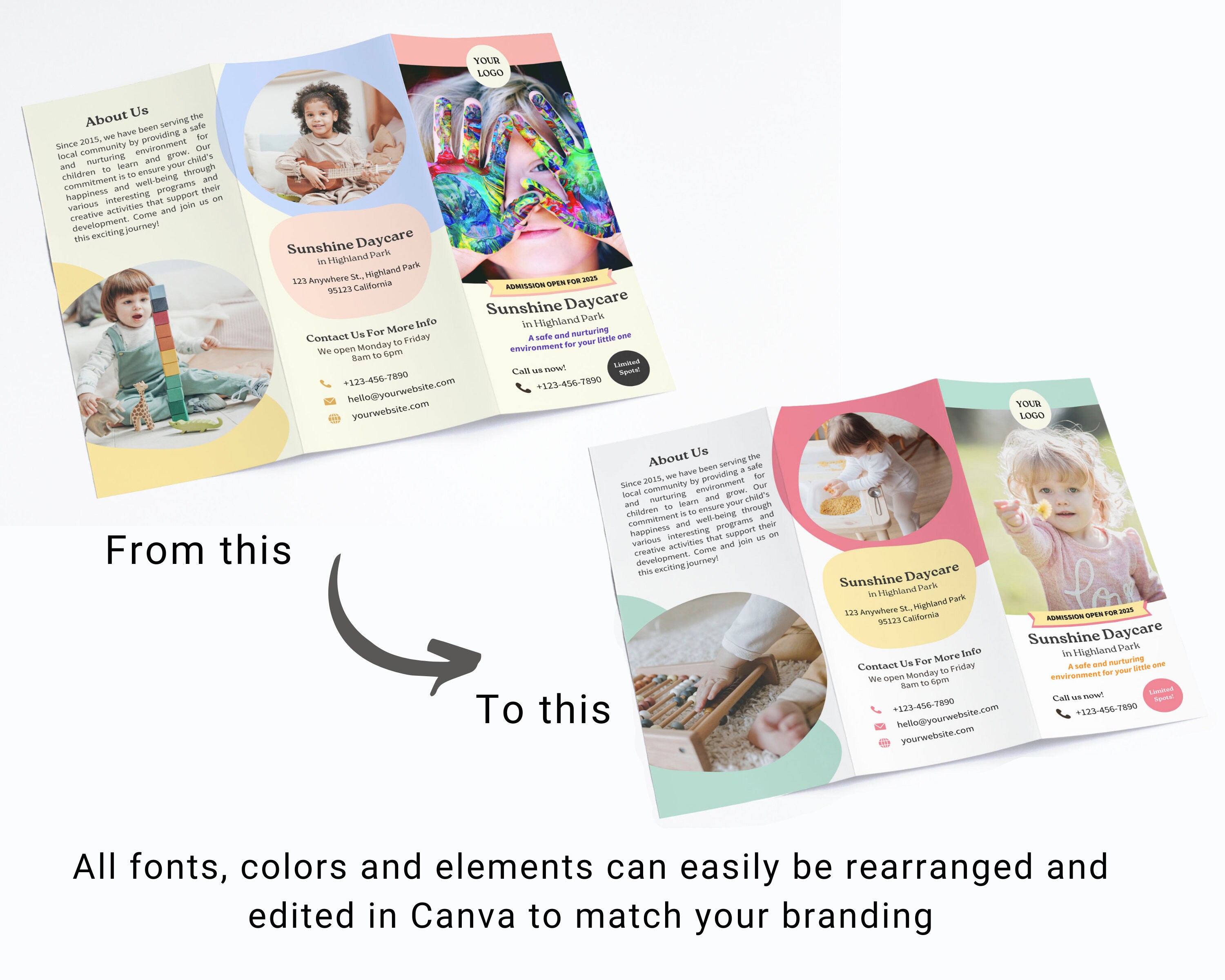 Editable Trifold Brochure for Preschool Daycare Canva Template School ...