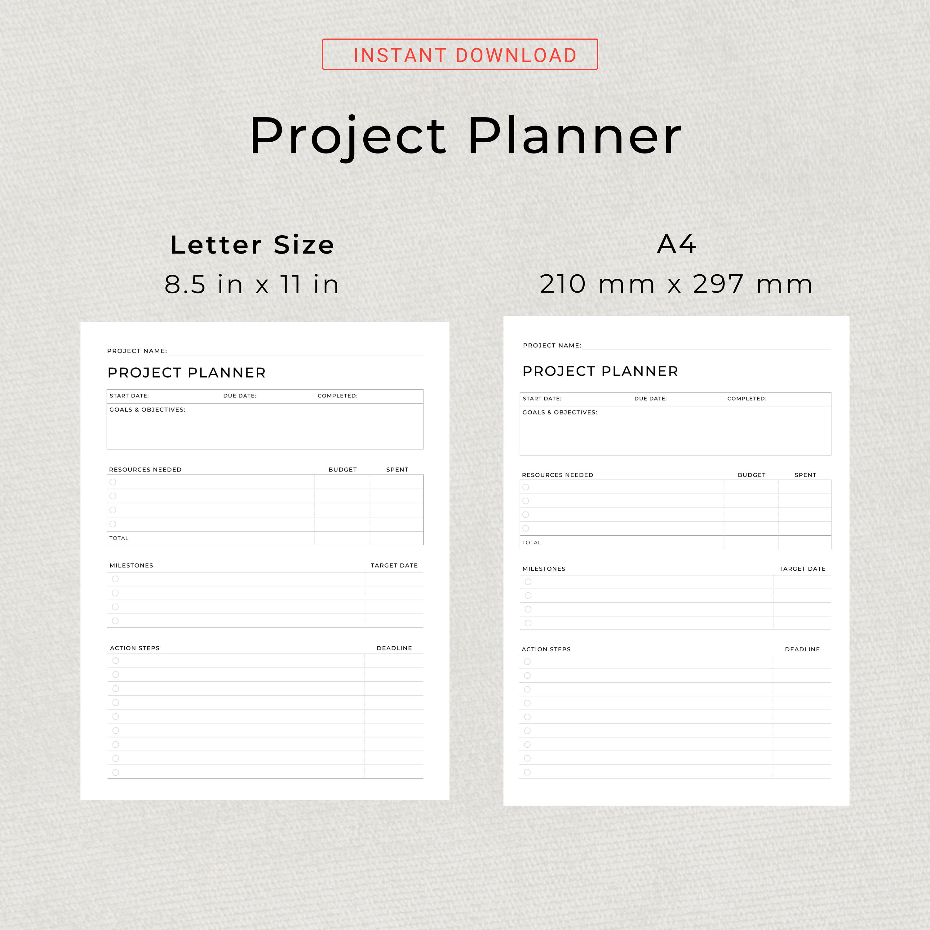 Project Planner Printable Productivity Planner Personal Project ...