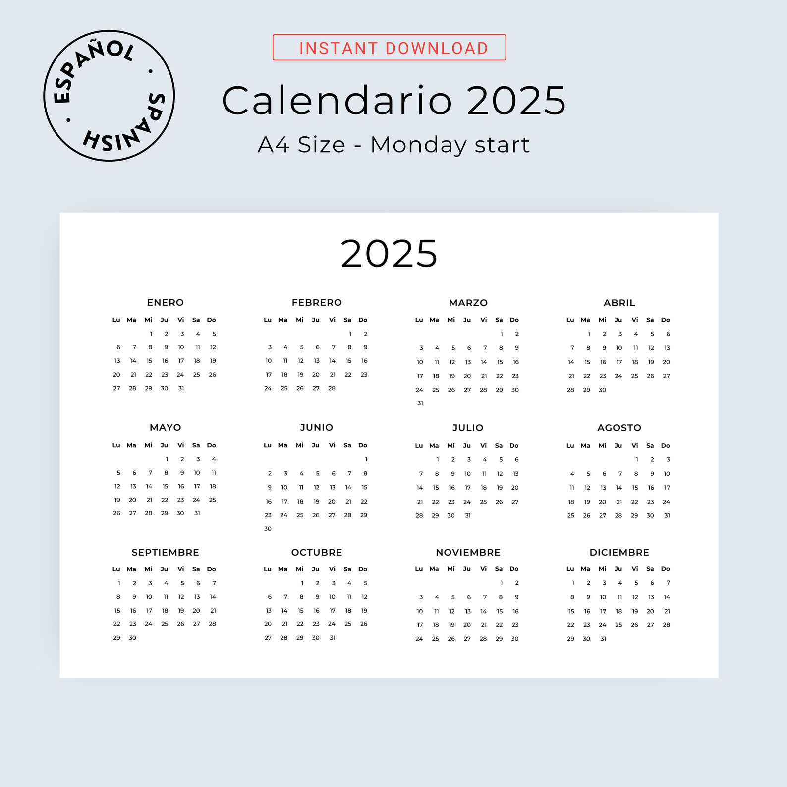 Calendario 2025 Español Calendario 2025 Para Imprimir Calendario ...