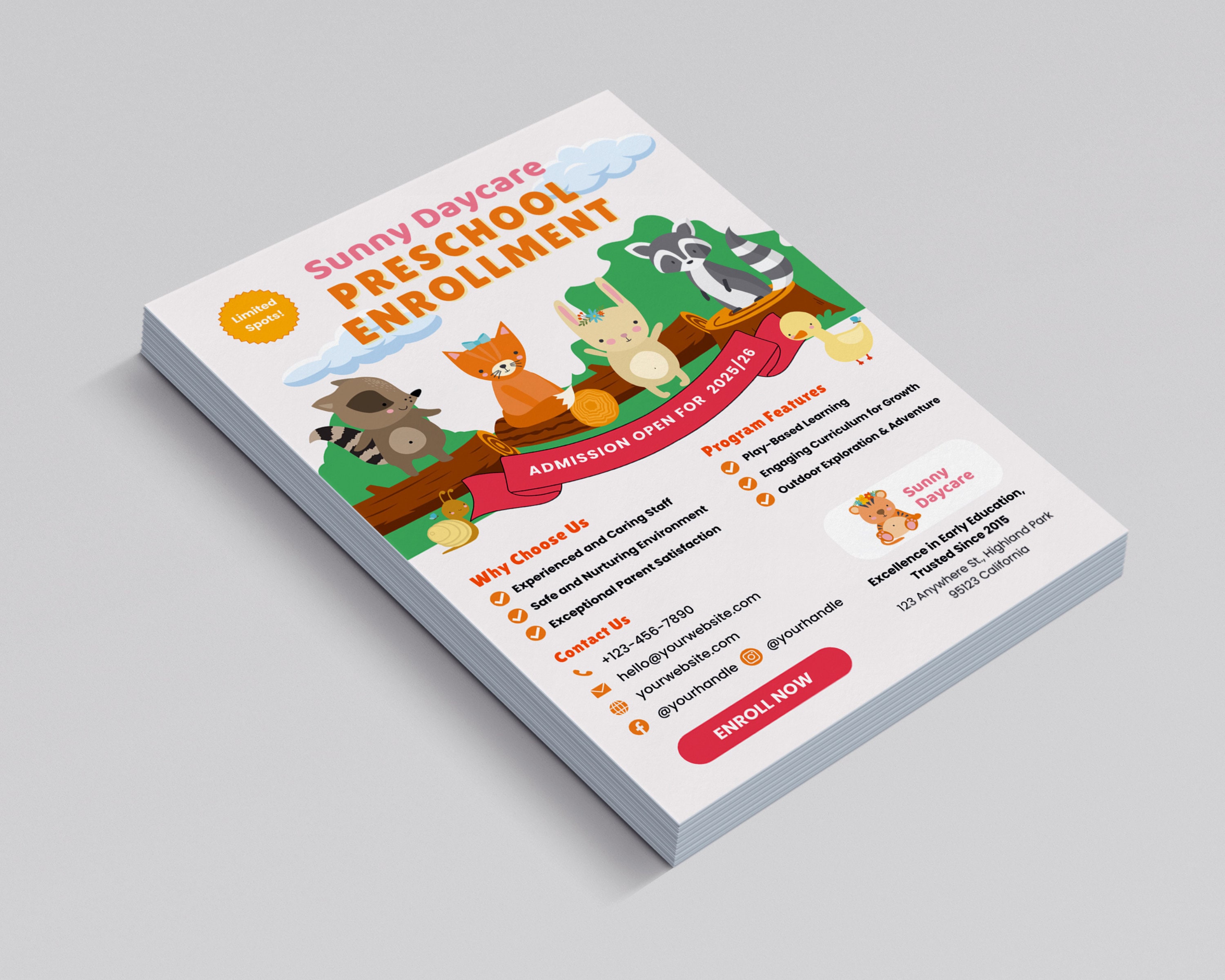 Flyer Template for Preschool Daycare Enrollment Printable Brochure ...