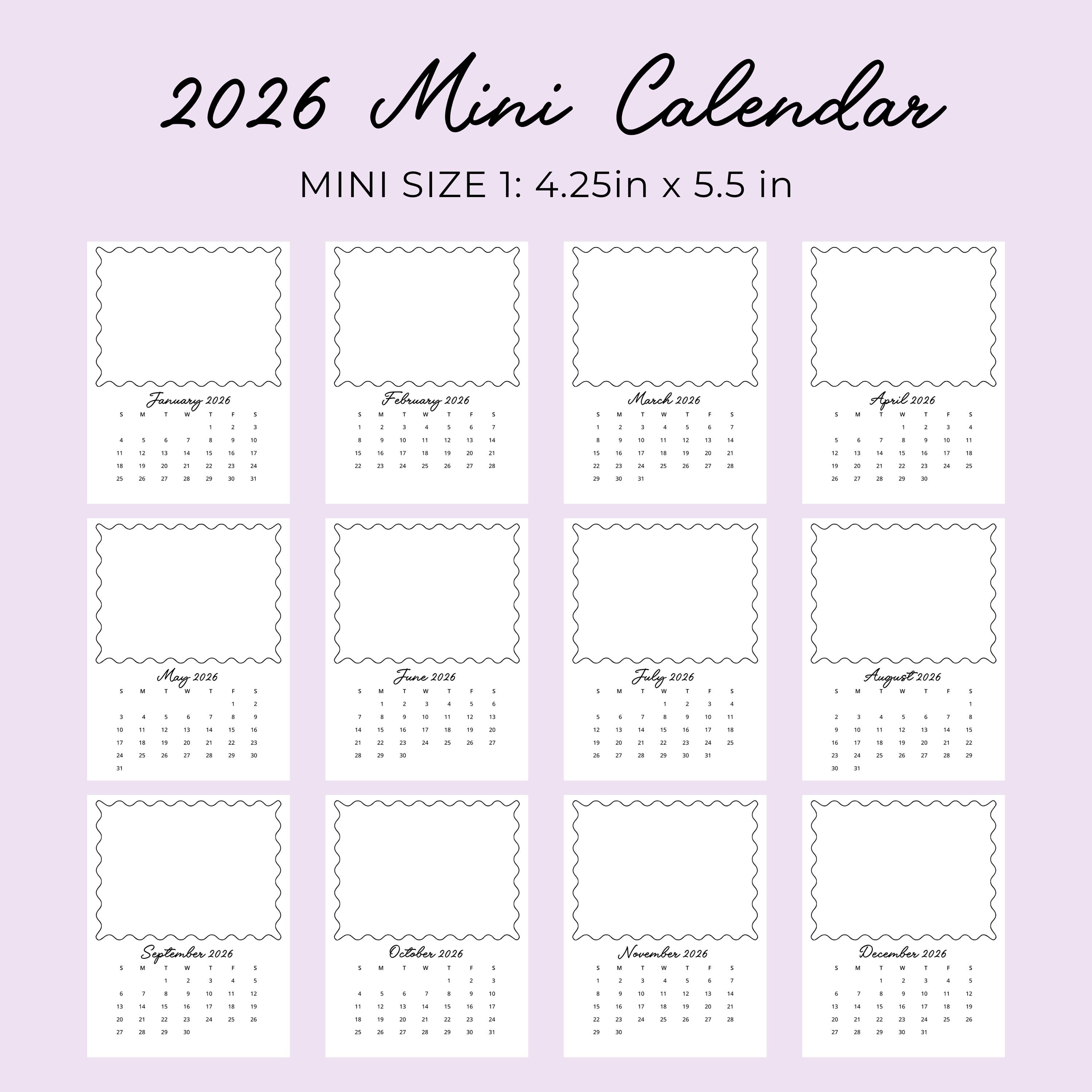 2026 Mini Calendar With Wavy Frame 2026 Desk Small Calendar 2026 DIY ...