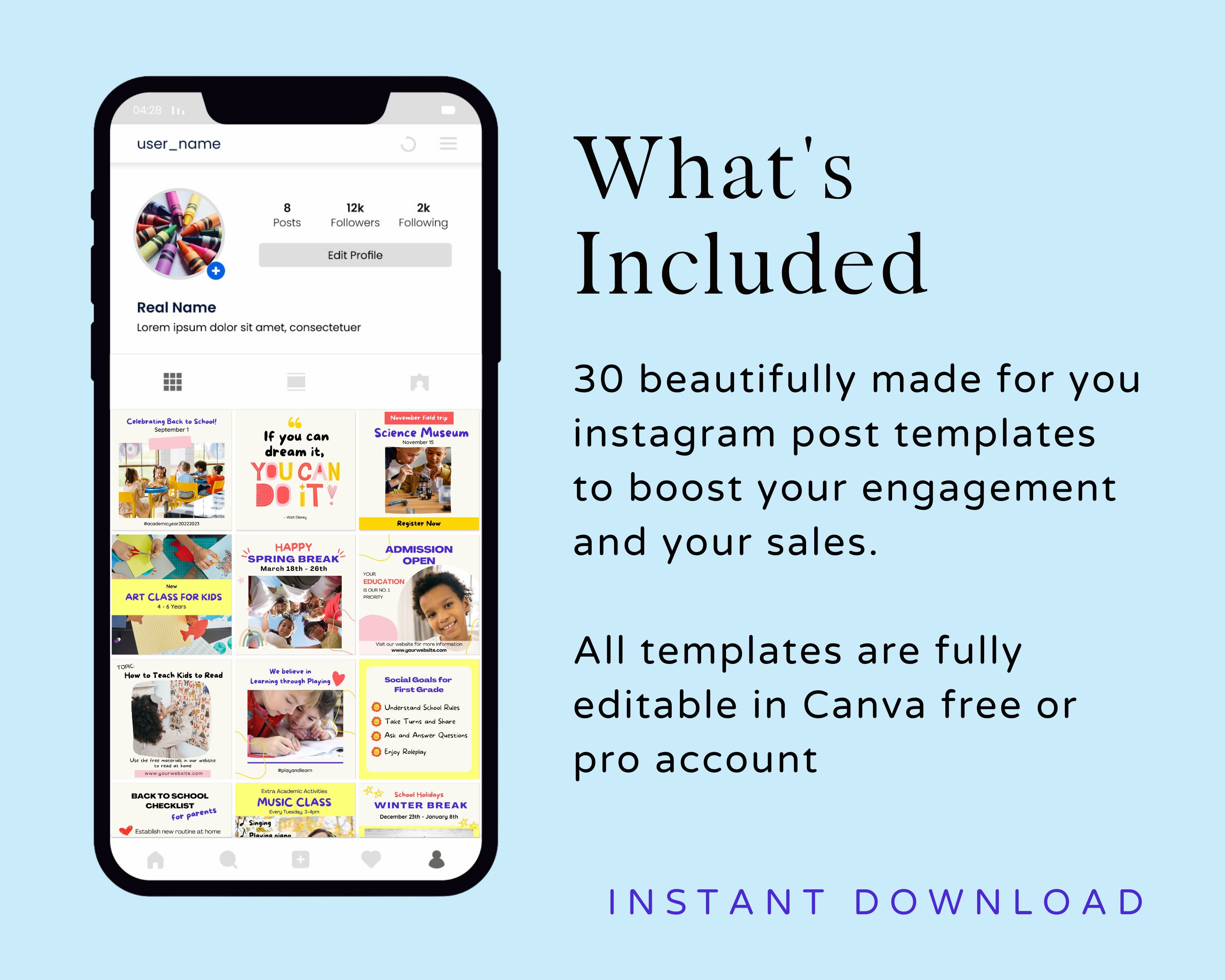 30 Education Instagram Post Canva Modern Templates Kids After - Etsy