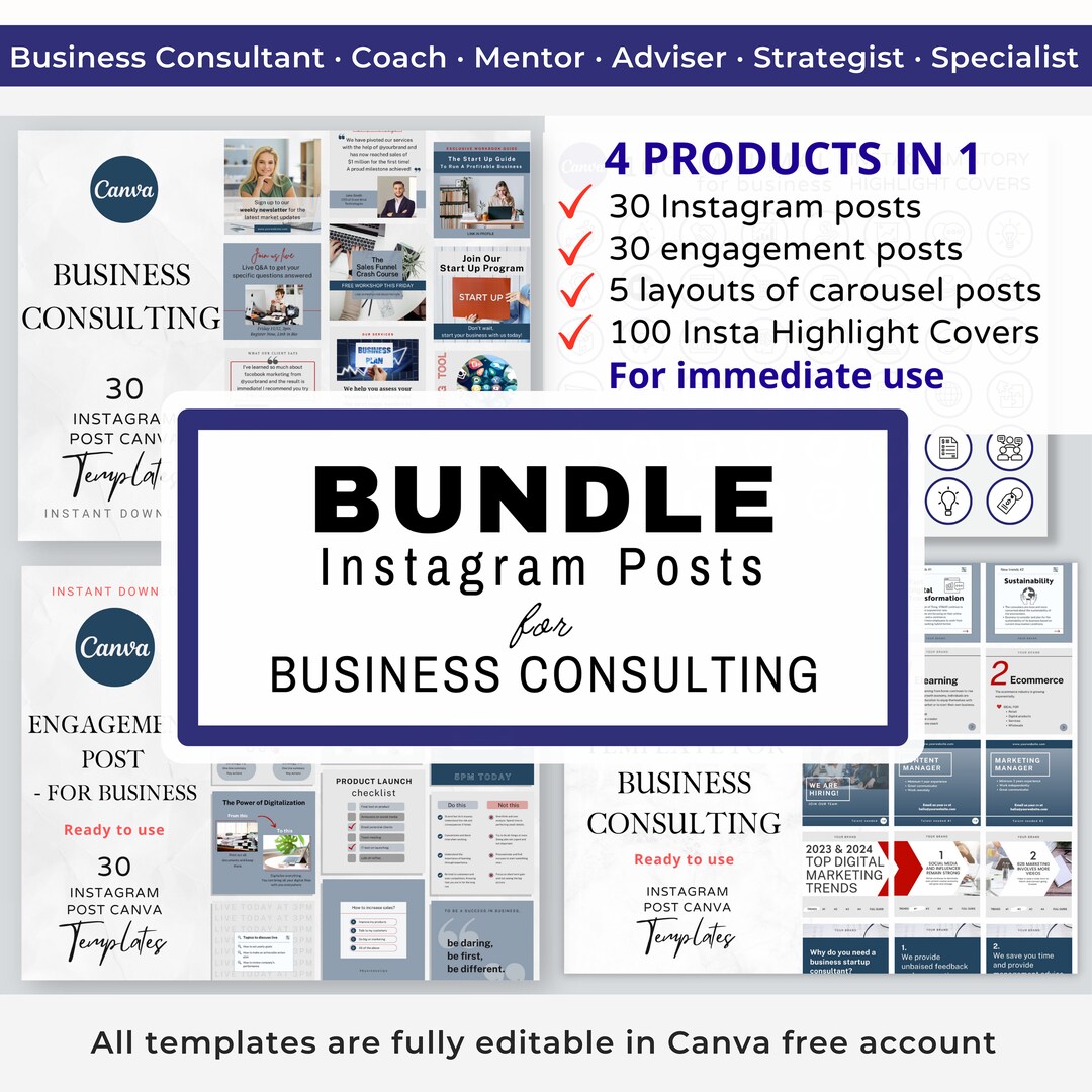 BUNDLE Business Consulting Instagram Post Canva Templates Engagement ...