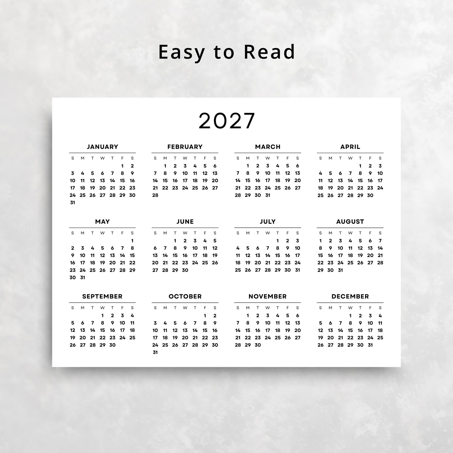 2026 2027 Wall Calendar Easy to Read 2026-2027 Yearly Calendar ...