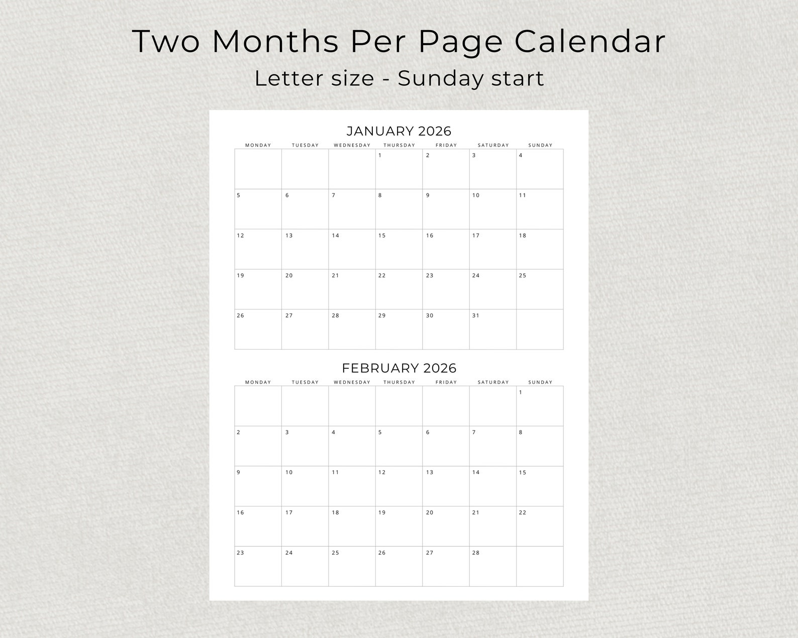 10 Year Calendar 2024 to 2033 Monthly Planner PDF 2 Months per Page ...