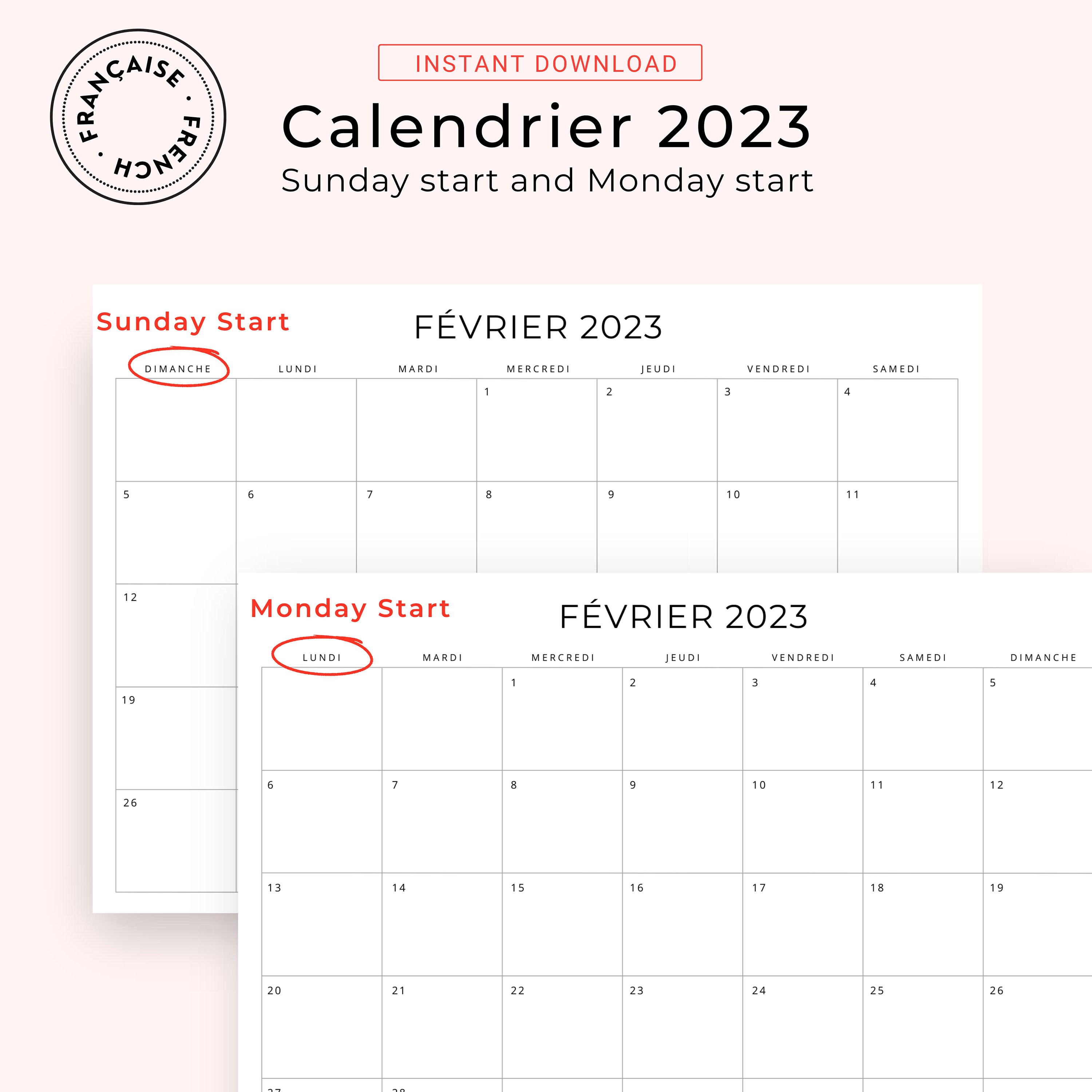 2023 Calendrier Français 2023 French Calendar 2023 Monthly - Etsy