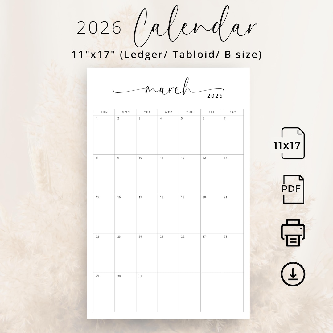 2026 Calendar 11X17 Ledger 2026 Monthly Planner Portrait Sunday ...